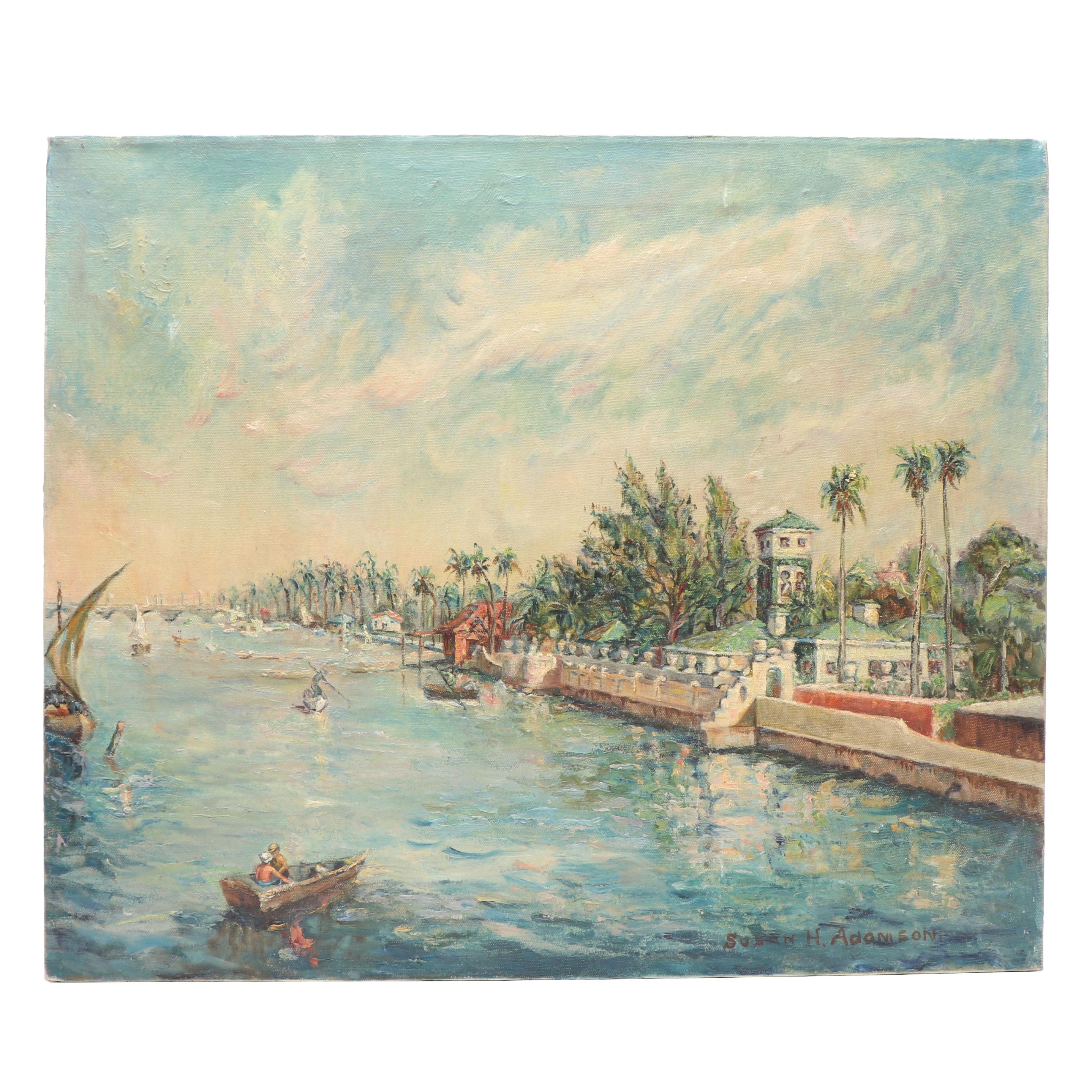 Susan H. Adamson Oil Painting of Tropical Canal Scene | EBTH