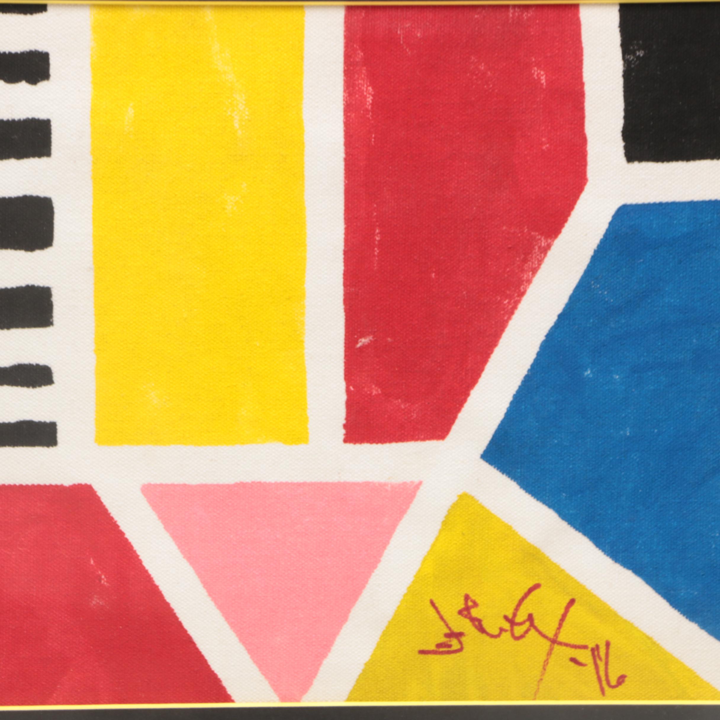 Abstract Geometric Acrylic Painting on Canvas | EBTH