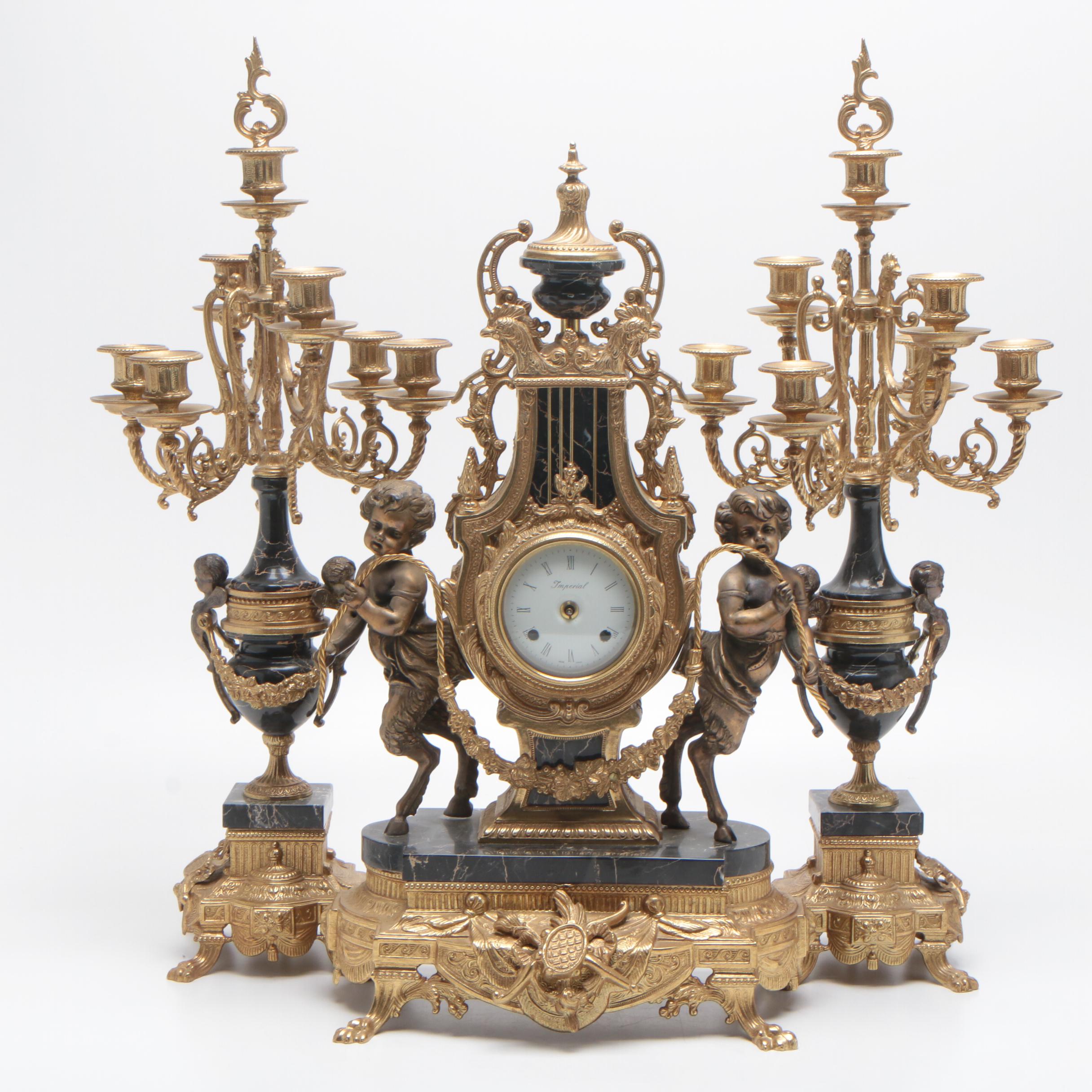 Brevettato French Baroque Style Mantel Clock and Candelabra Garniture ...