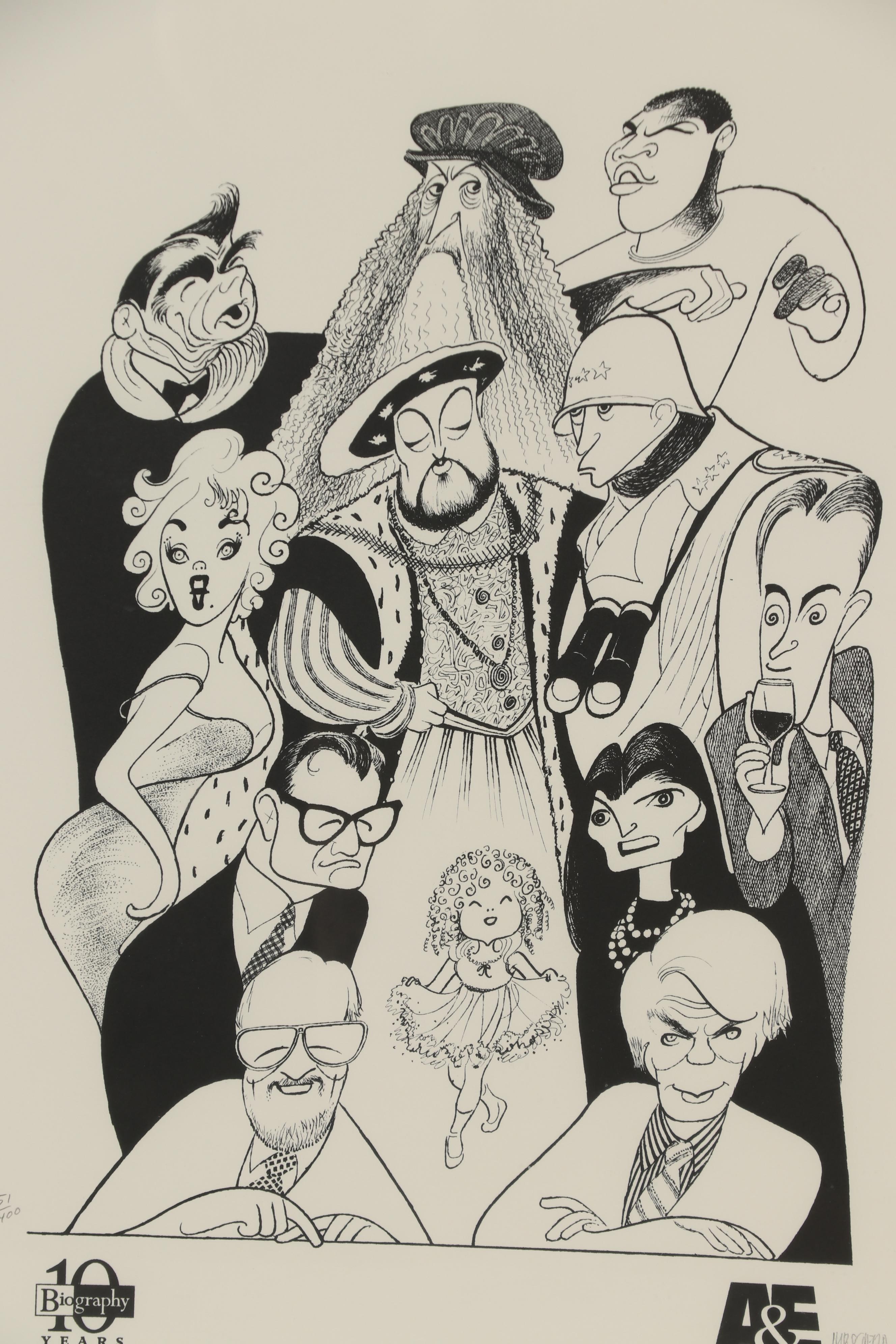 Albert "Al" Hirschfeld Caricature Lithograph "A&E Biography 10th ...