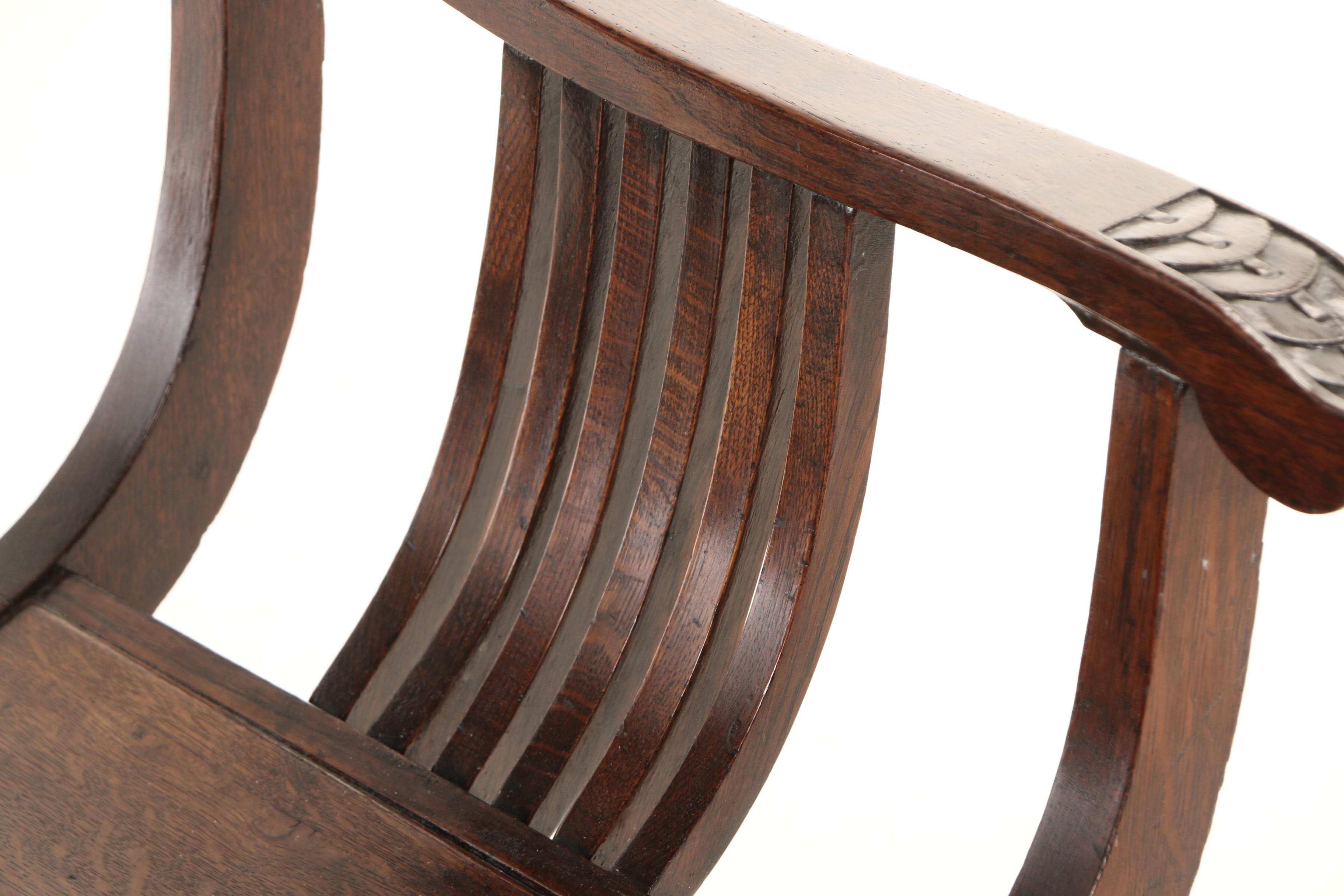 The Stomps Burkhardt Co., Late Victorian Carved Oak Savonarola Chair | EBTH