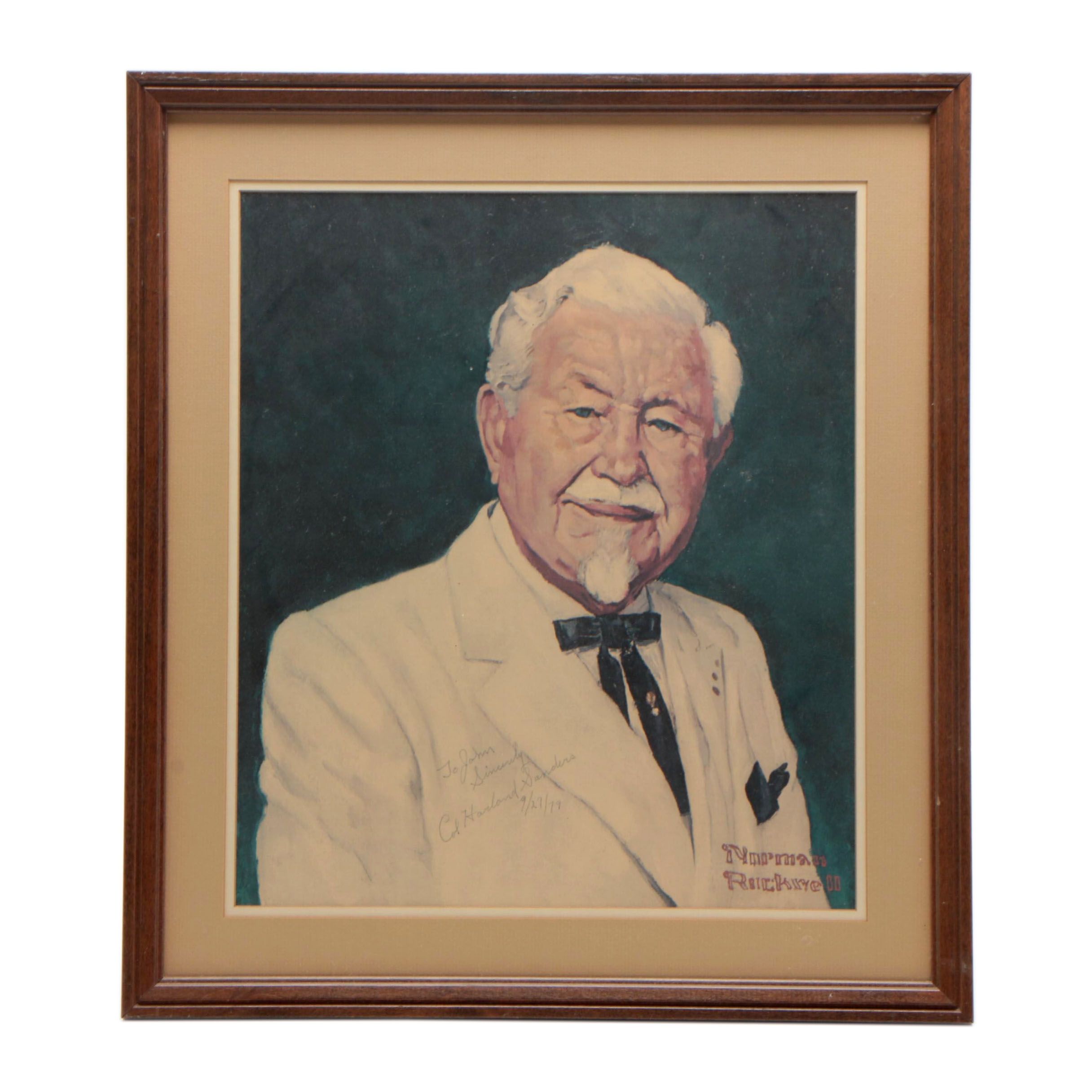 Colonel Harland Sanders "KFC" Signed Giclee After Norman Rockwell, 1979 ...