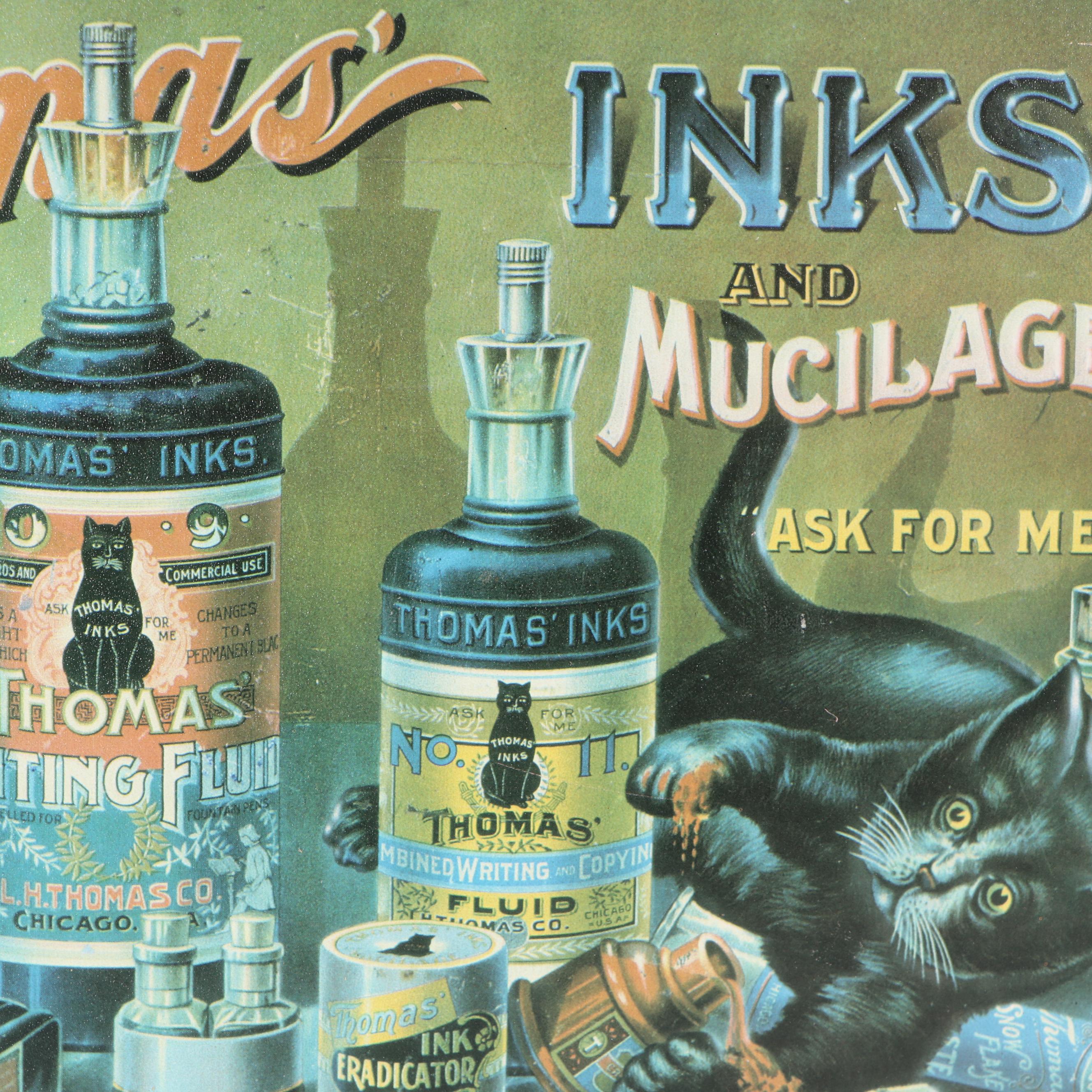 Reproduction "Thomas' Inks and Mucilage" Metal Advertising Sign | EBTH