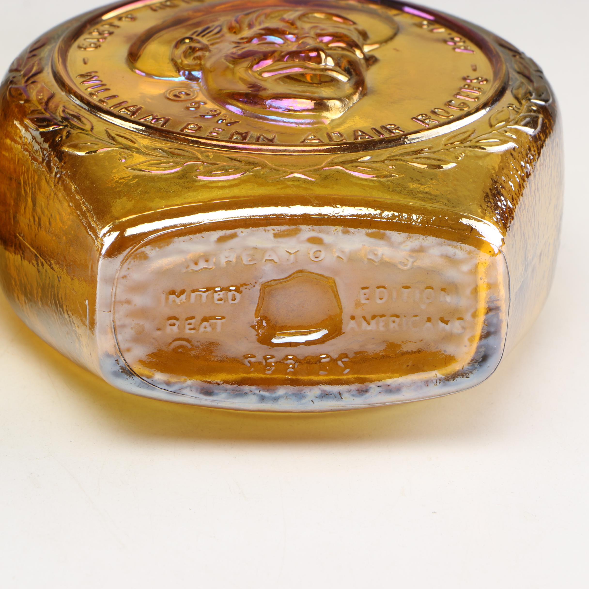 Wheaton Glass "Will Rogers" and "Abraham Lincoln" Iridescent Bottles | EBTH