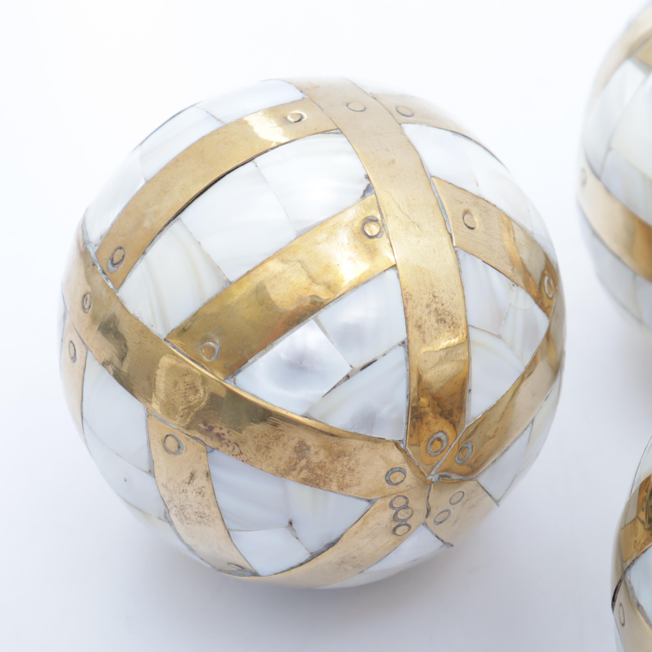 Indian Capiz Shell and Brass Carpet Balls, Vintage | EBTH