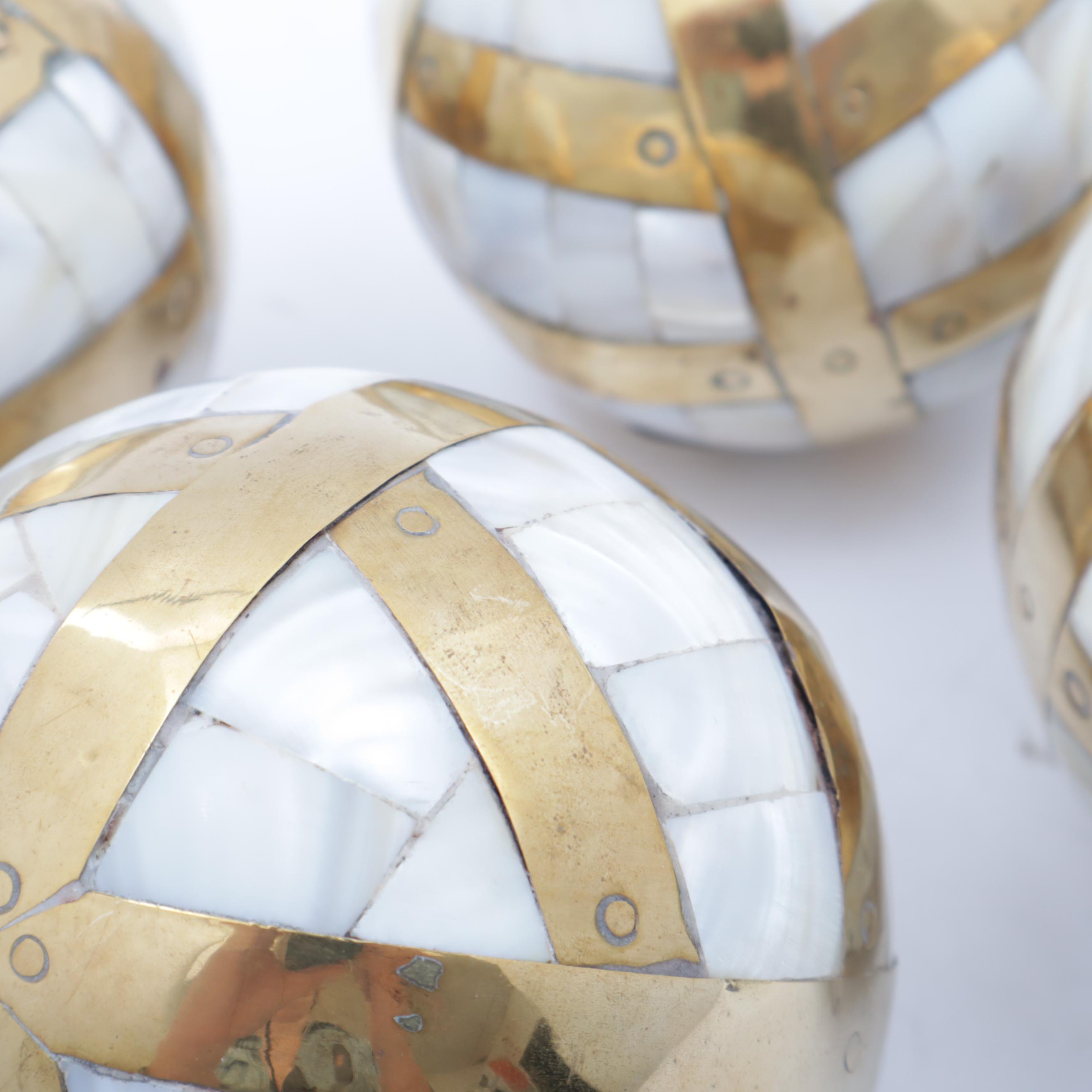 Indian Capiz Shell and Brass Carpet Balls, Vintage | EBTH