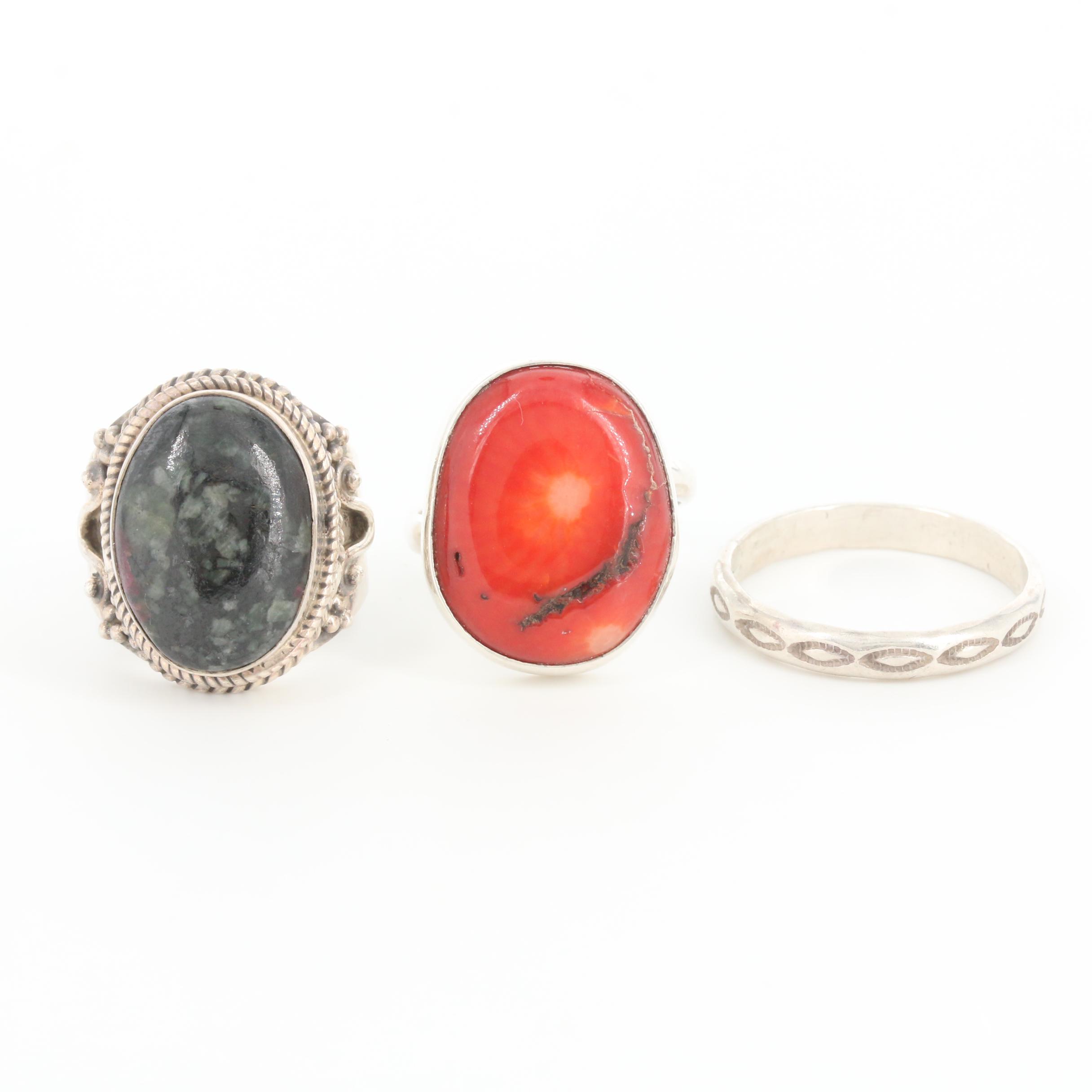 Sterling Silver Coral and Jasper Rings | EBTH