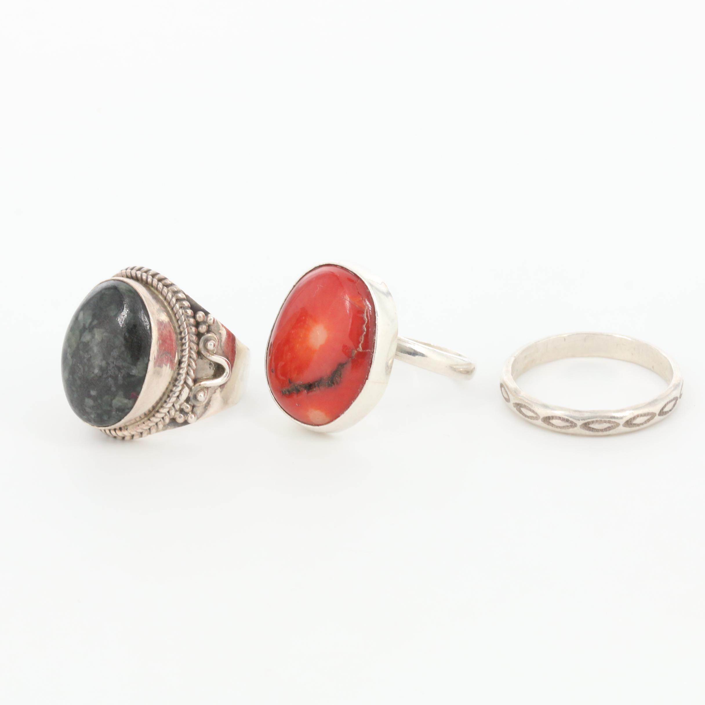 Sterling Silver Coral and Jasper Rings | EBTH