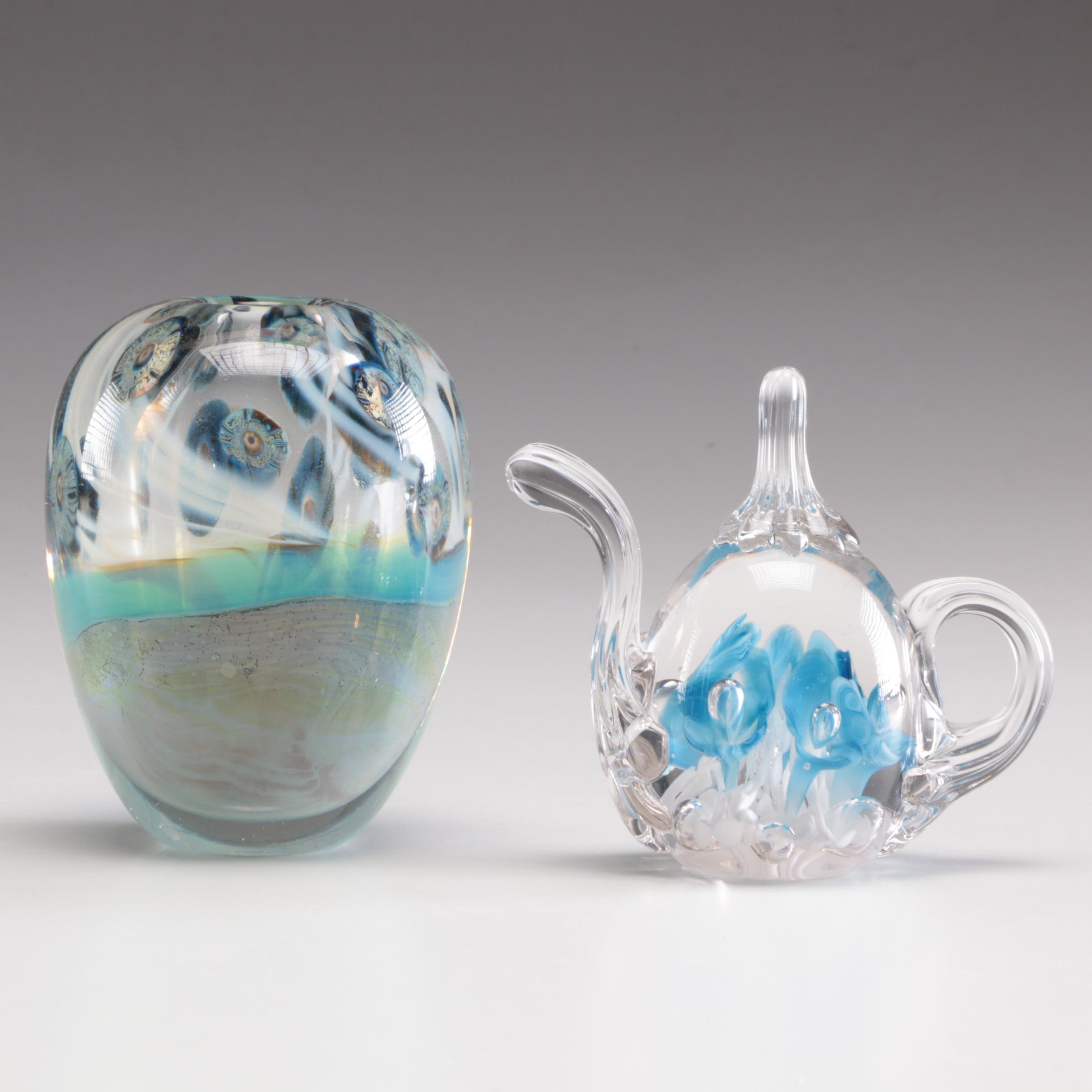 Nancy Freeman Glass Vase Paperweight and Gibson Glass Teapot ...