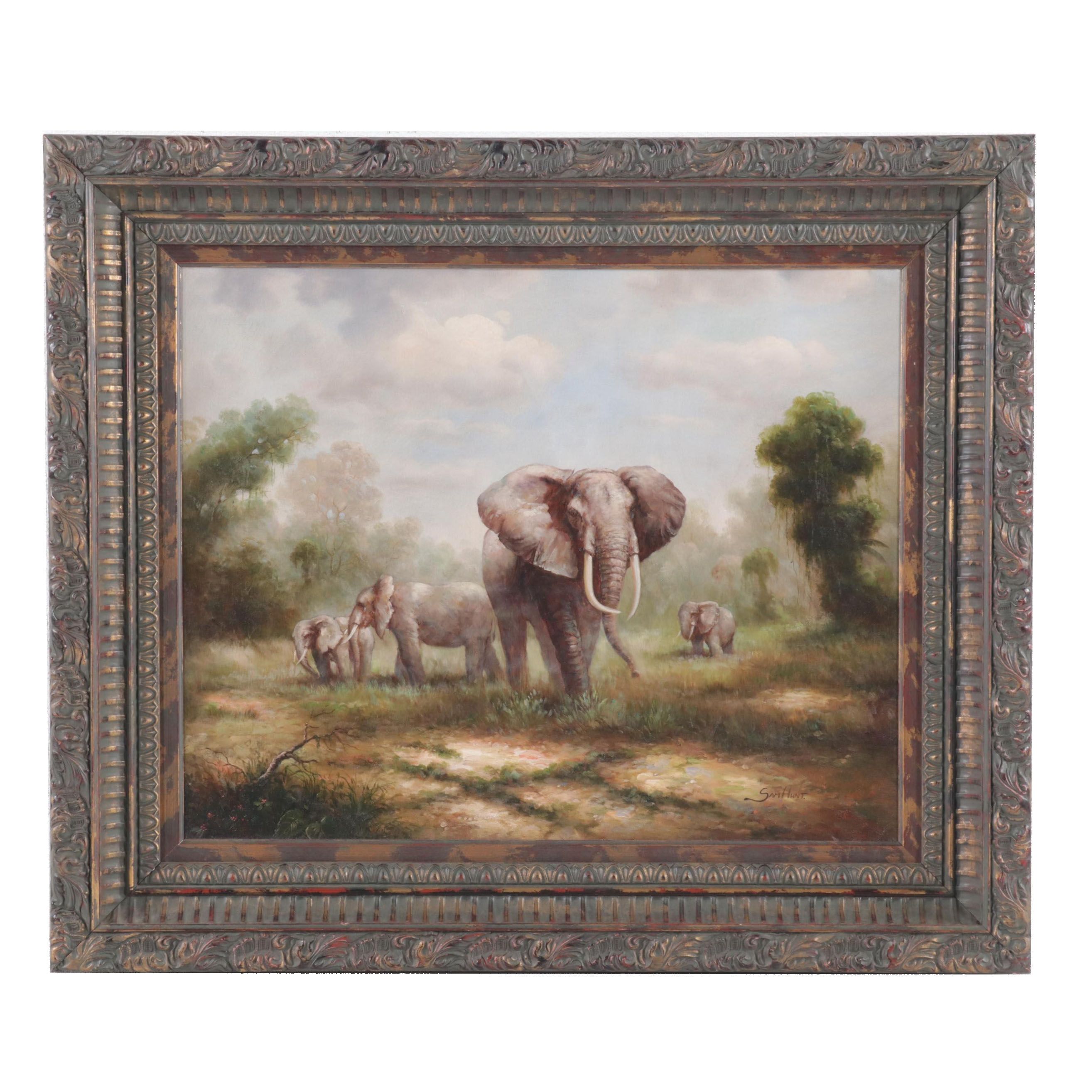 Sam Hunt Oil Painting of Elephants | EBTH