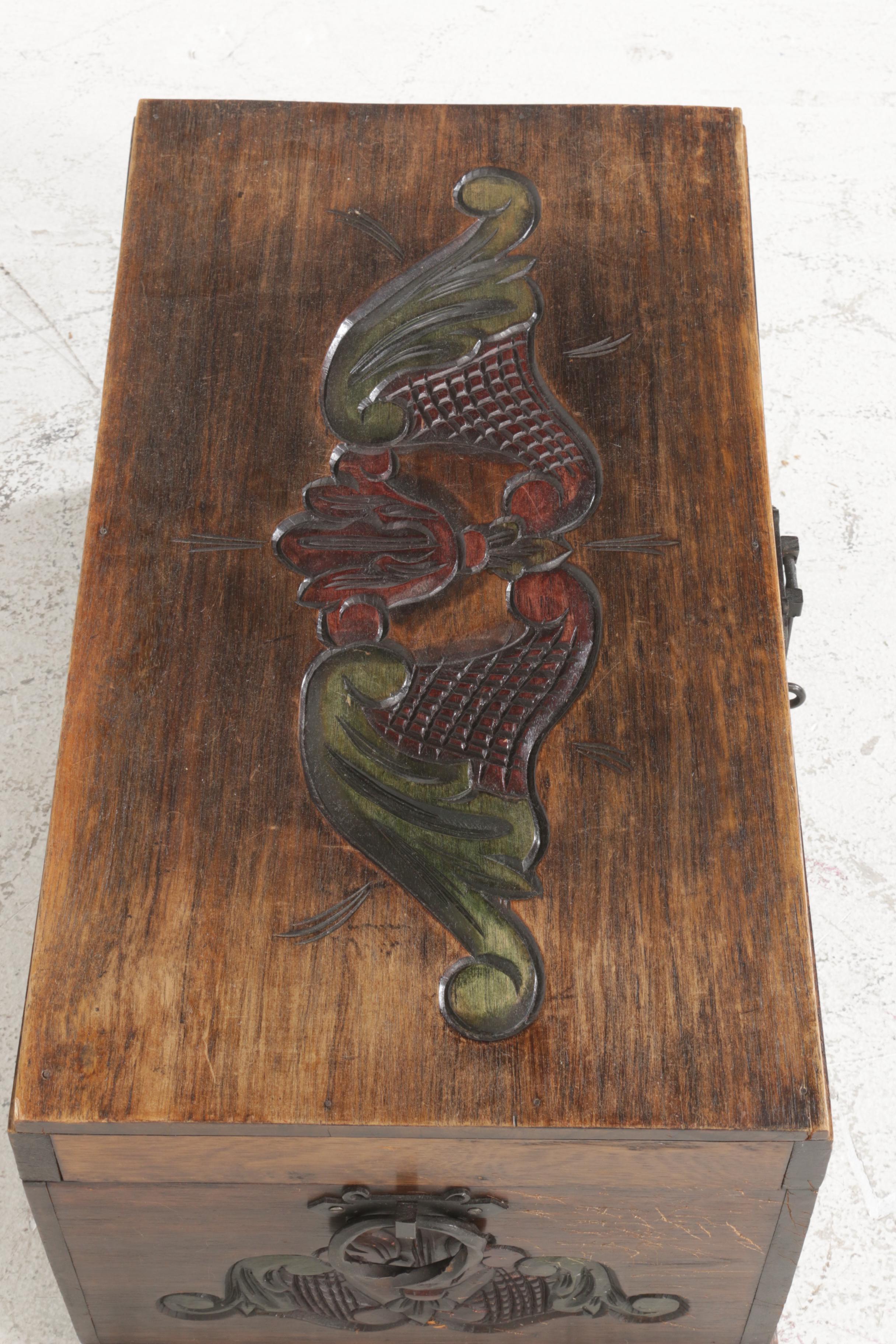 Vintage Carved Wooden Chest | EBTH