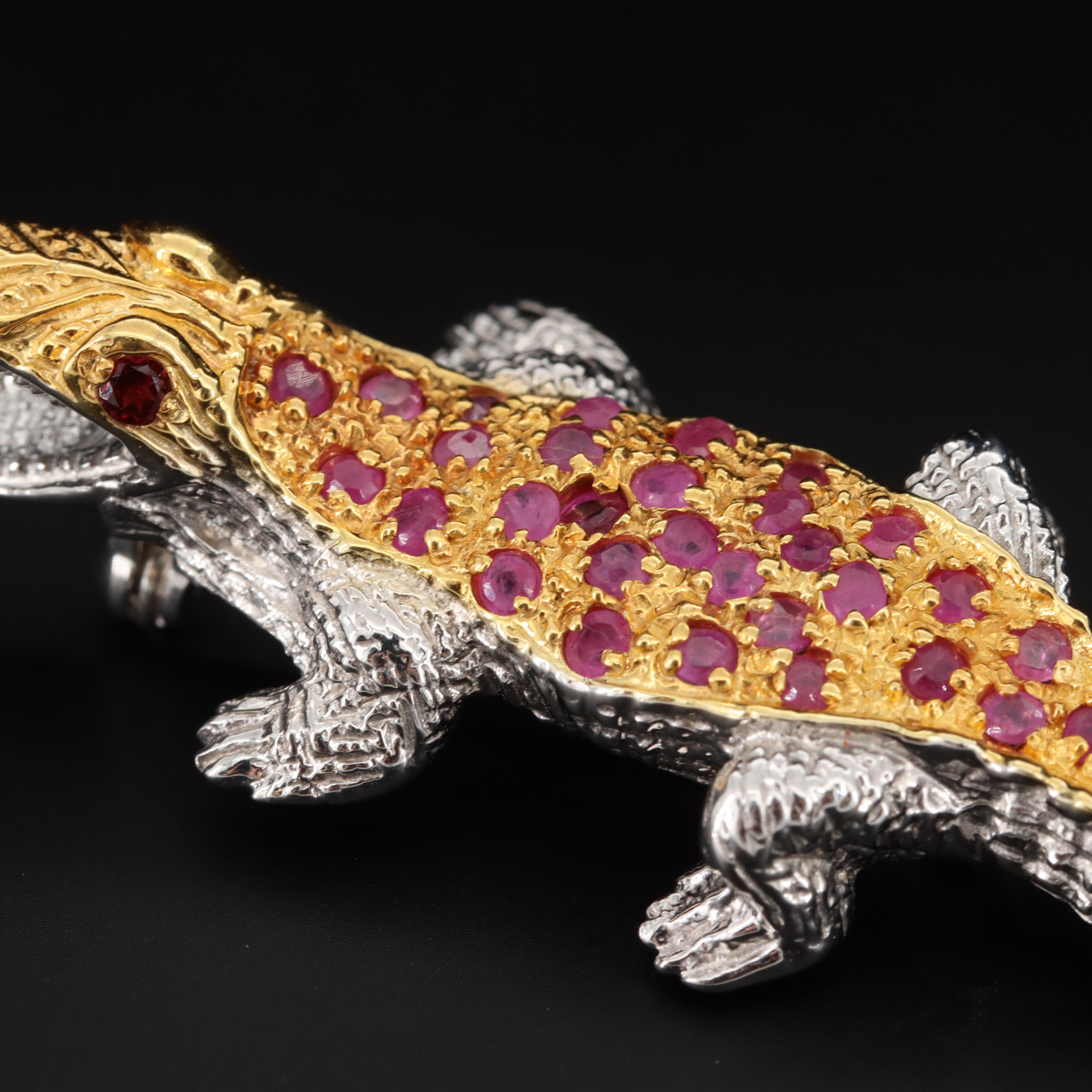 Sterling Silver Garnet and Ruby Alligator Brooch | EBTH