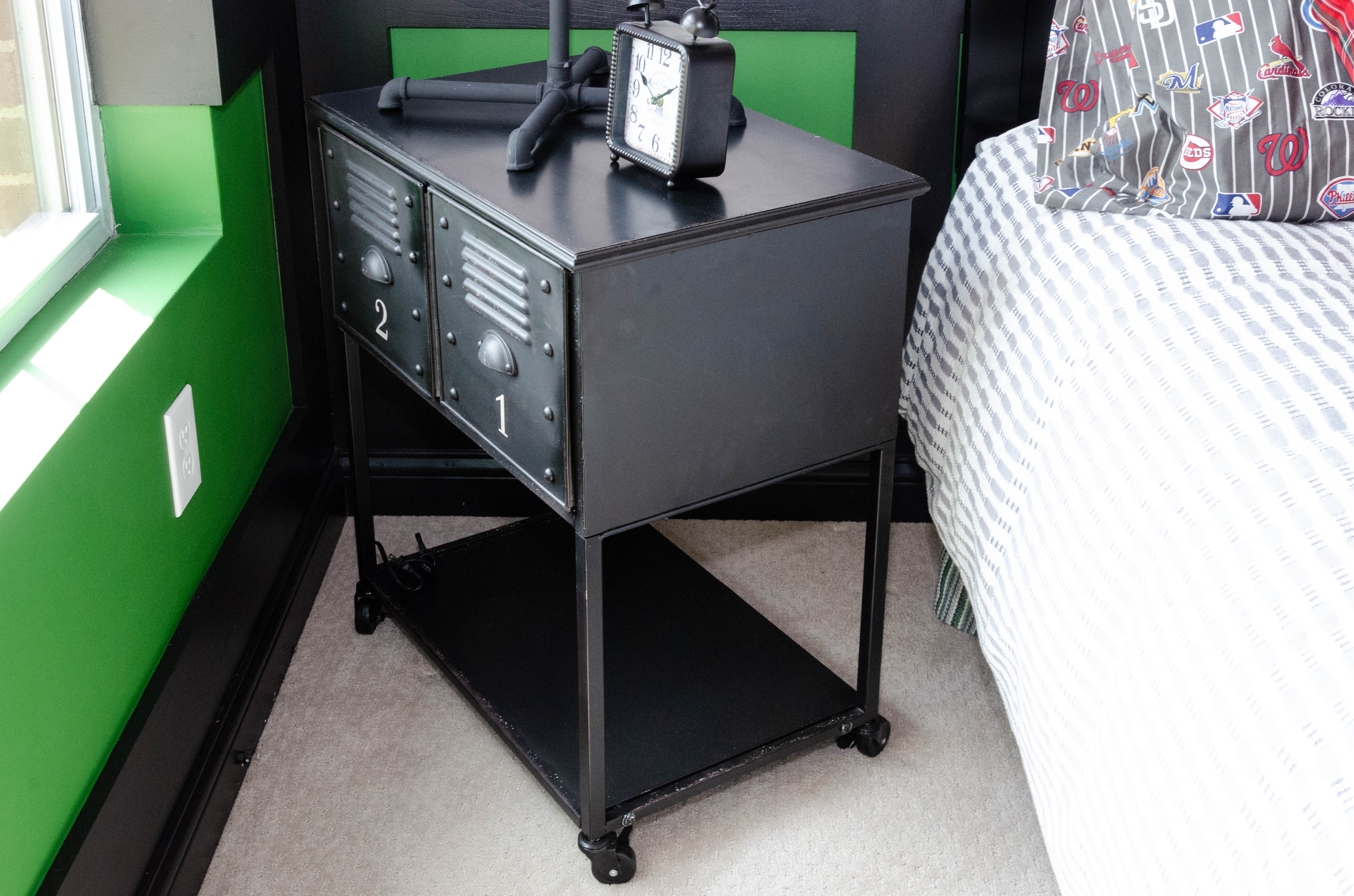 Metal Locker Style Nightstand, Metal Table Lamp and Clock | EBTH