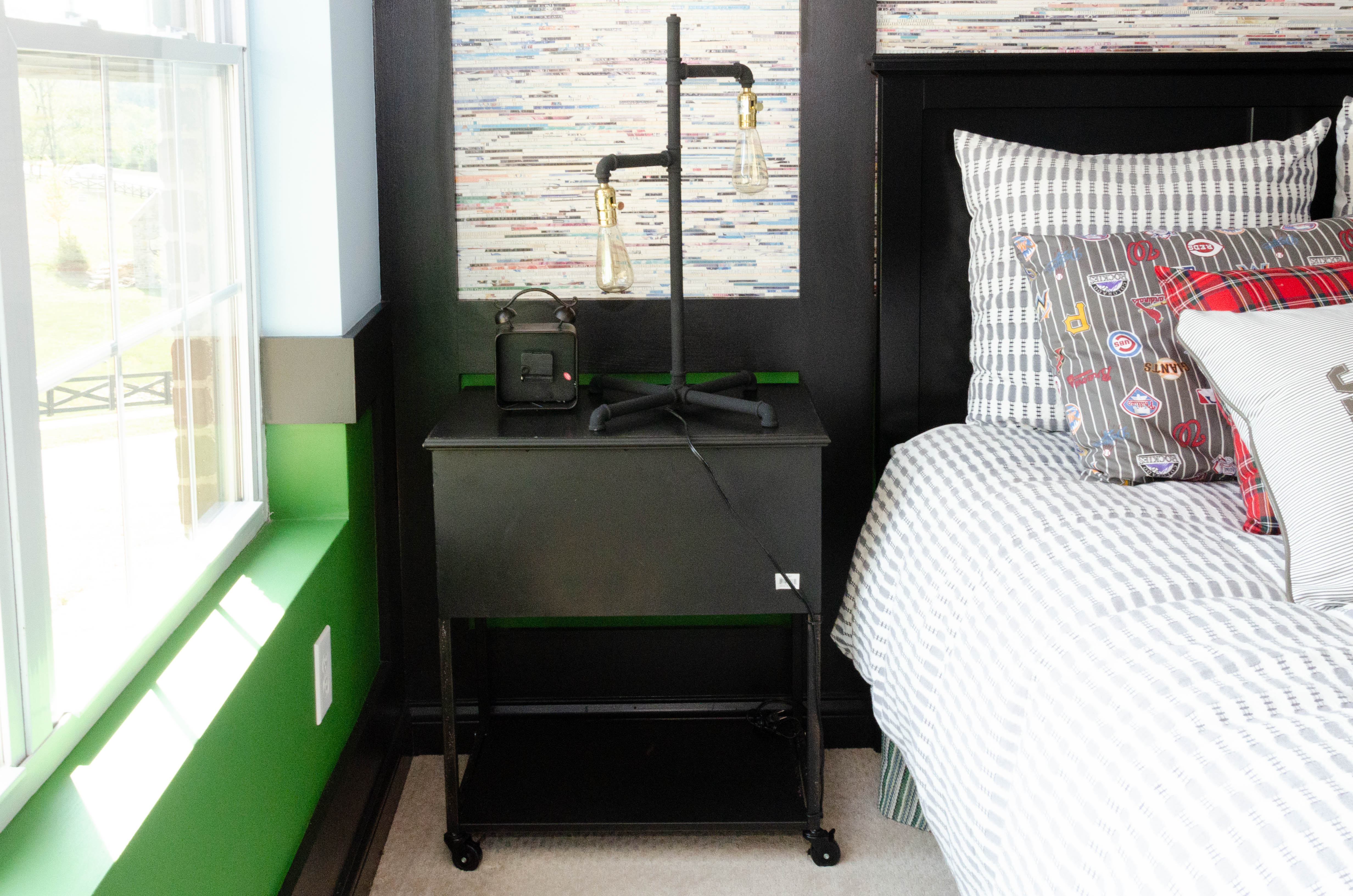 Metal Locker Style Nightstand, Metal Table Lamp and Clock | EBTH