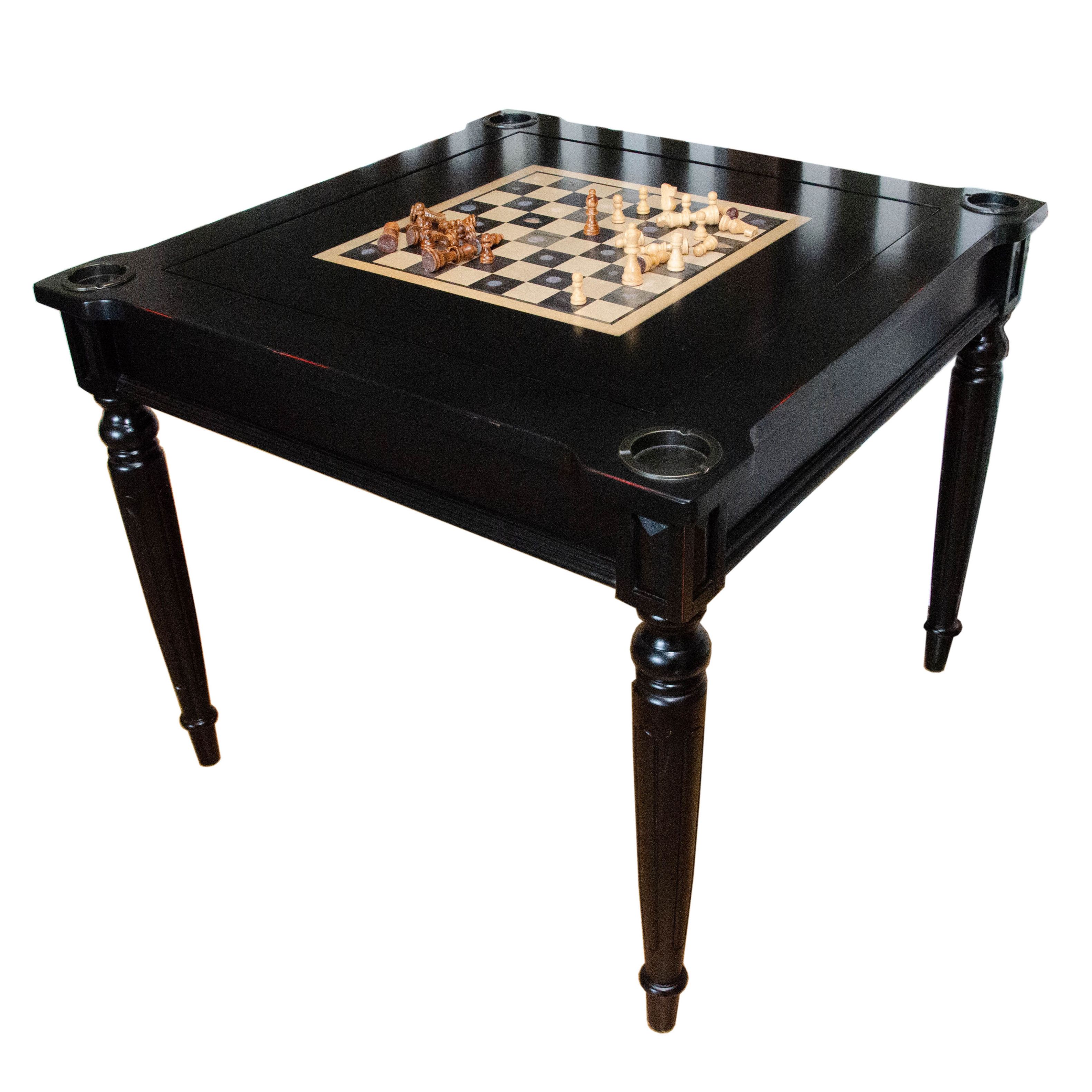 Versatile Game Table in Ebonized Wood Frame with Accessories | EBTH