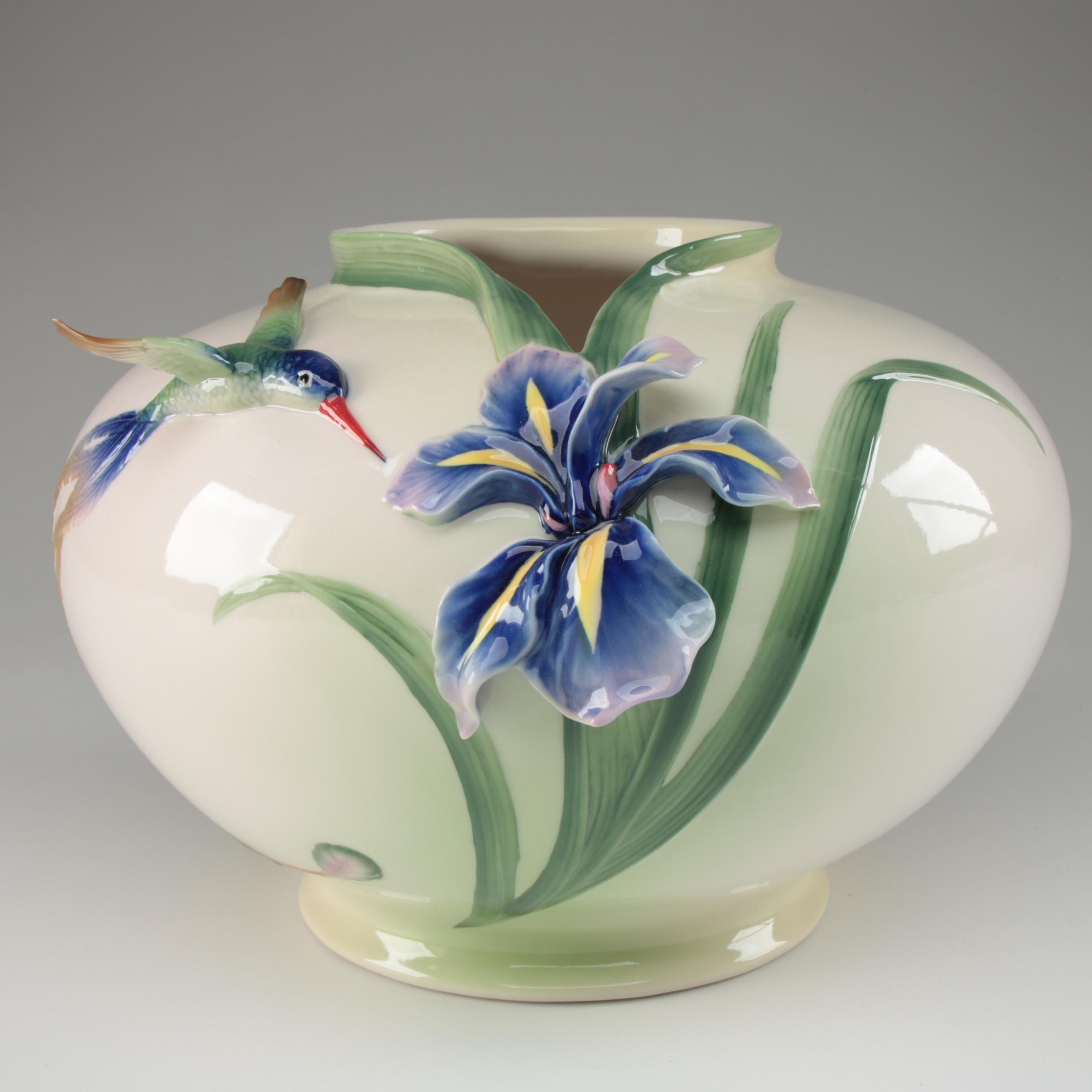 Franz Collection "Long Tail Hummingbird" Bowl Shaped Vase, Contemporary ...