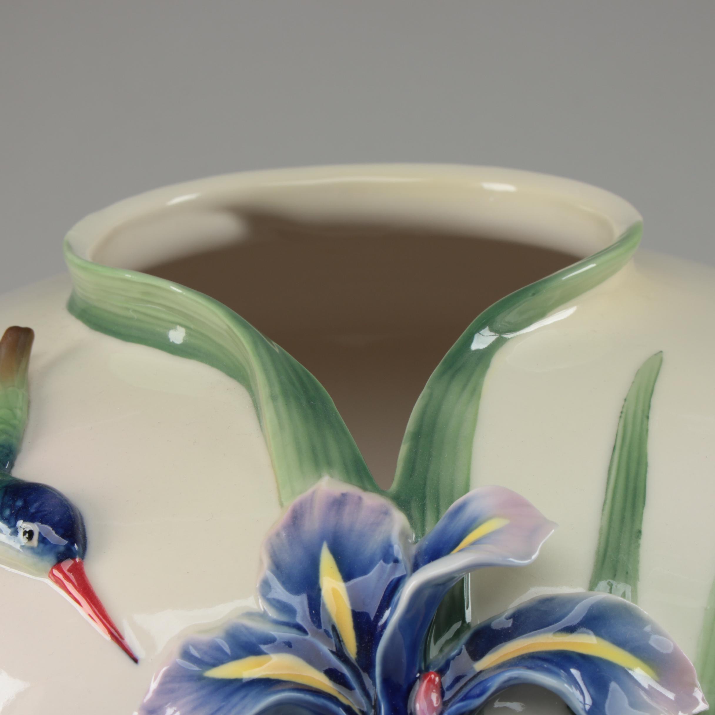 Franz Collection "Long Tail Hummingbird" Bowl Shaped Vase, Contemporary ...