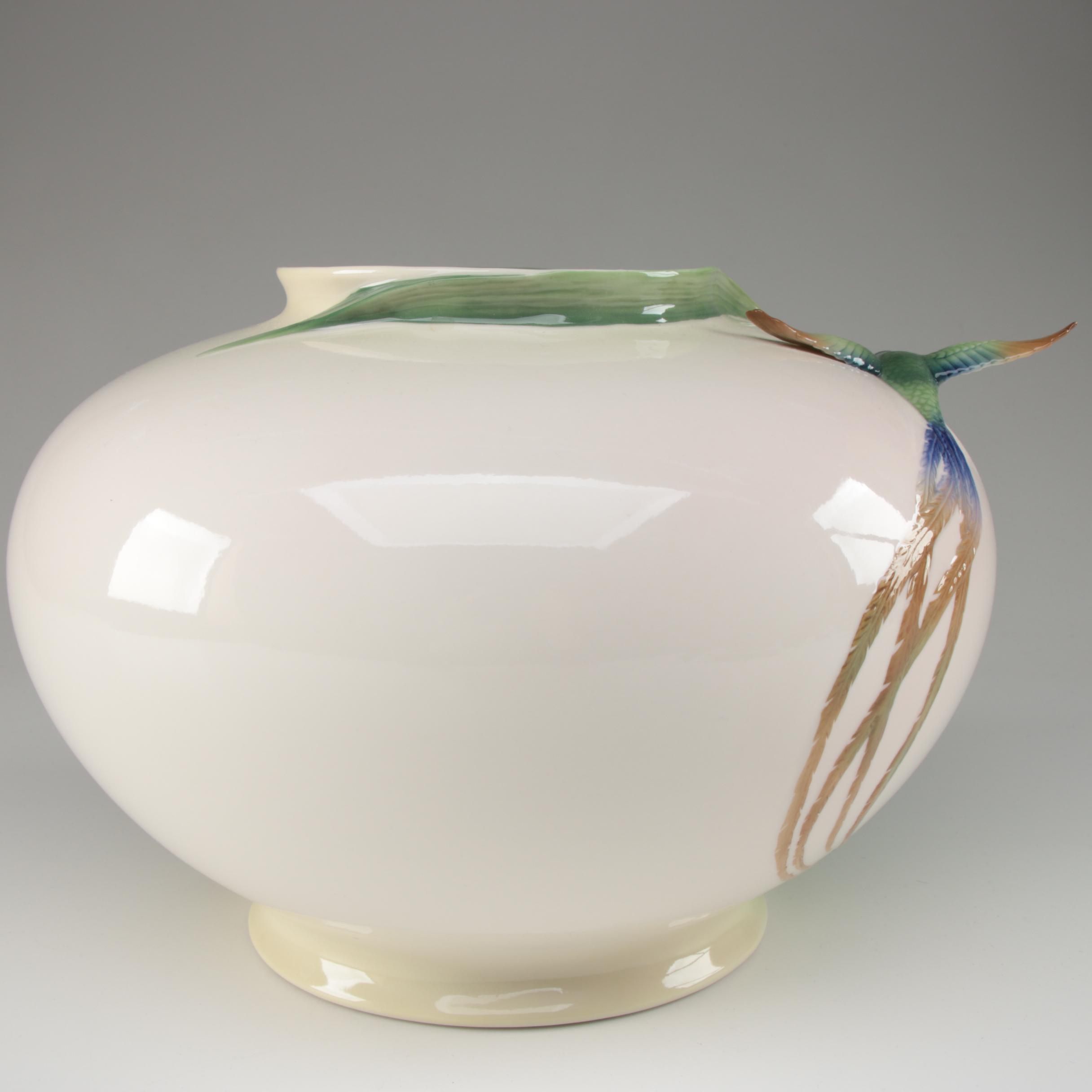 Franz Collection "Long Tail Hummingbird" Bowl Shaped Vase, Contemporary ...