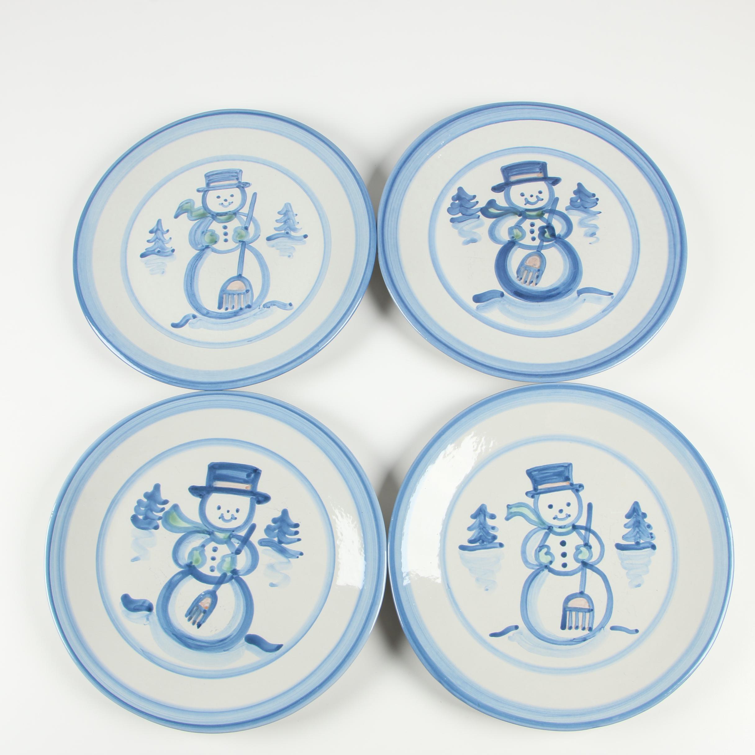 M. A. Hadley "Snowman" Stoneware Dinner and Salad Plates | EBTH