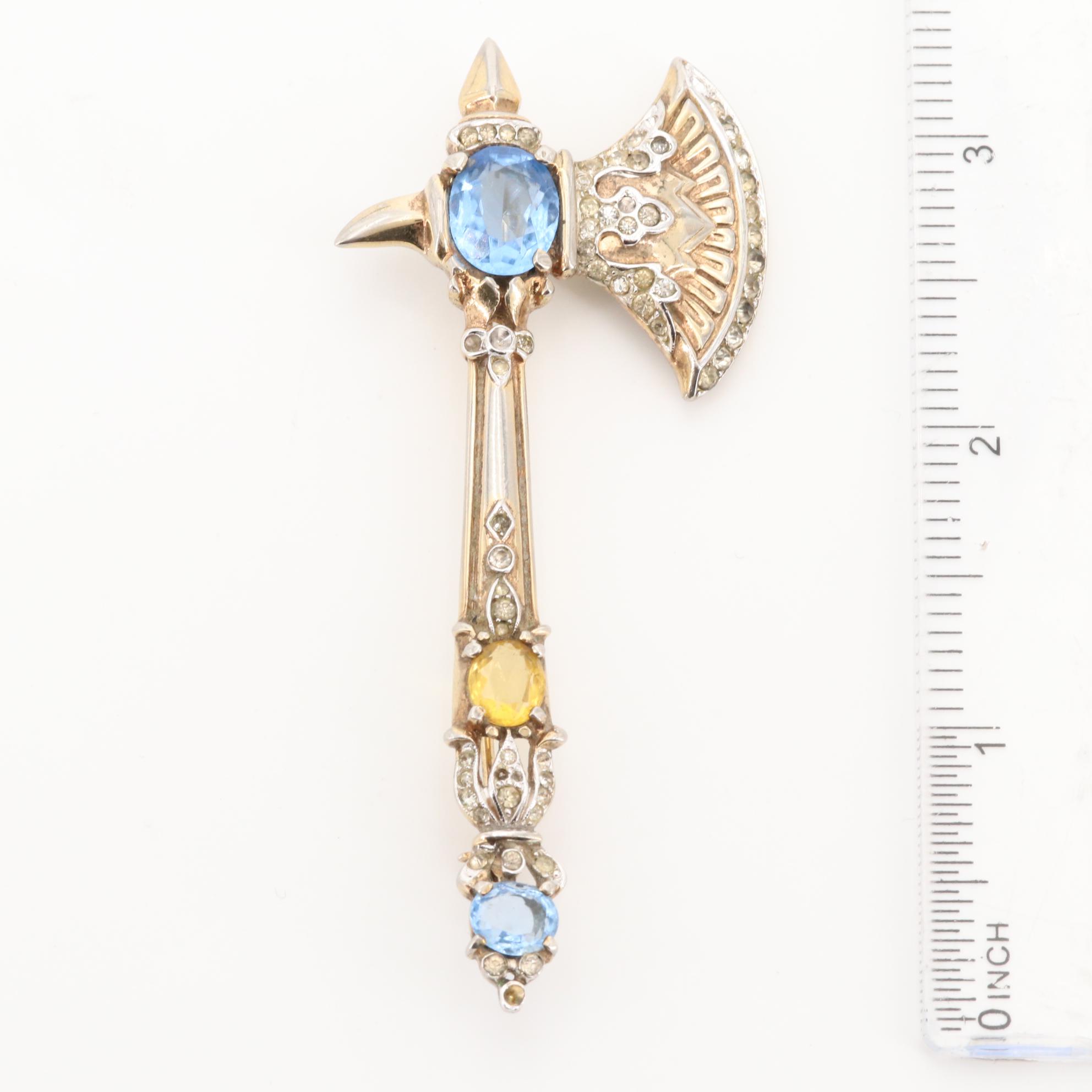 Alfred Philippe for Crown Trifari Foilback Glass and Spinel Battle Axe ...