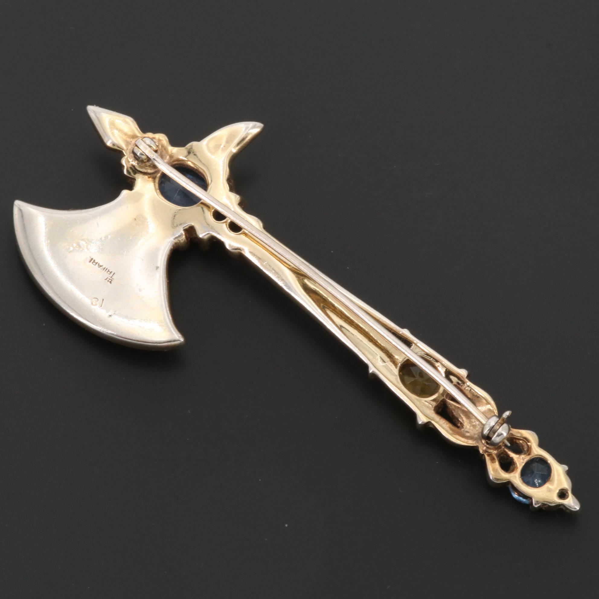 Alfred Philippe for Crown Trifari Foilback Glass and Spinel Battle Axe ...