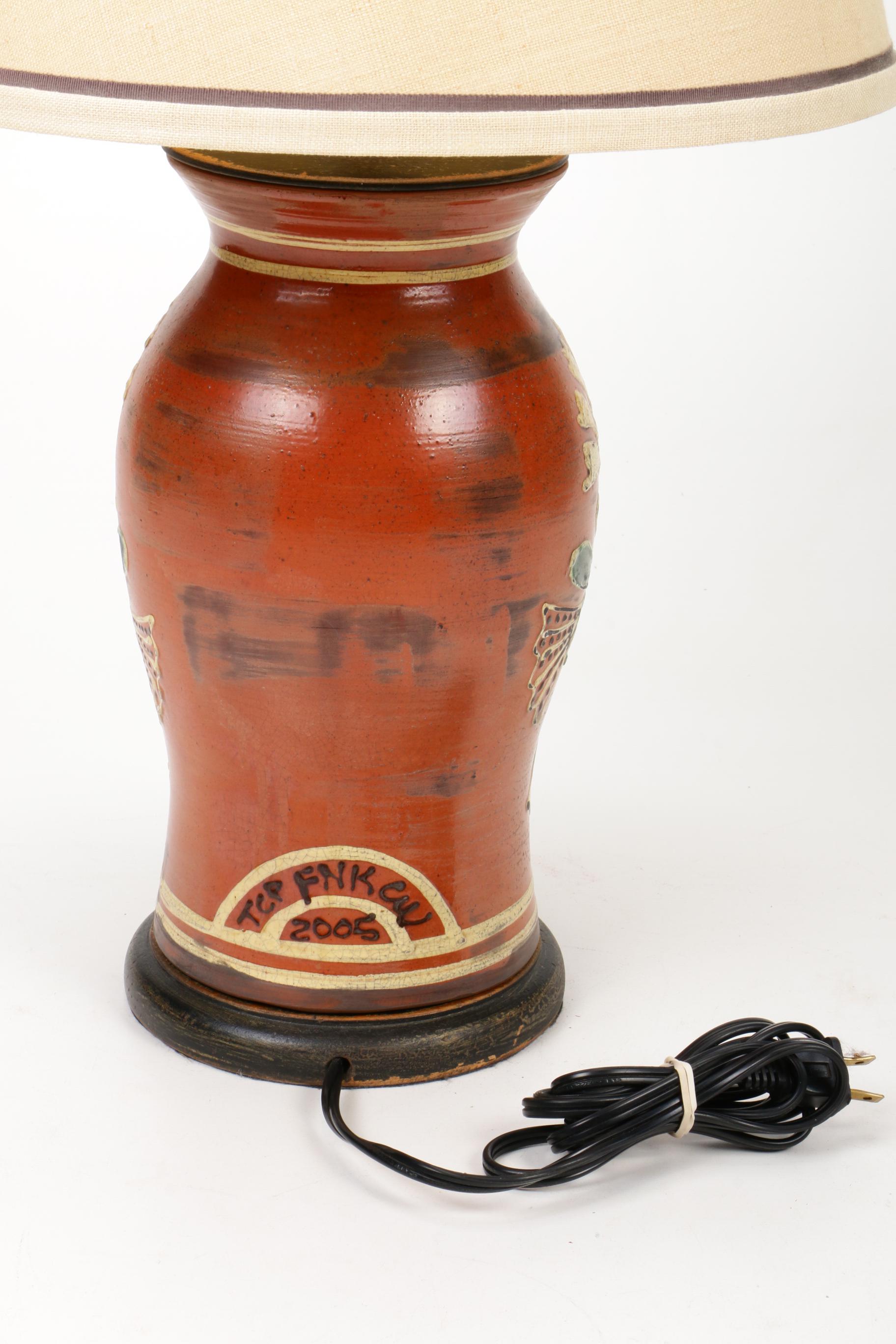 Turtle Creek Pottery Floral Redware Table Lamp | EBTH