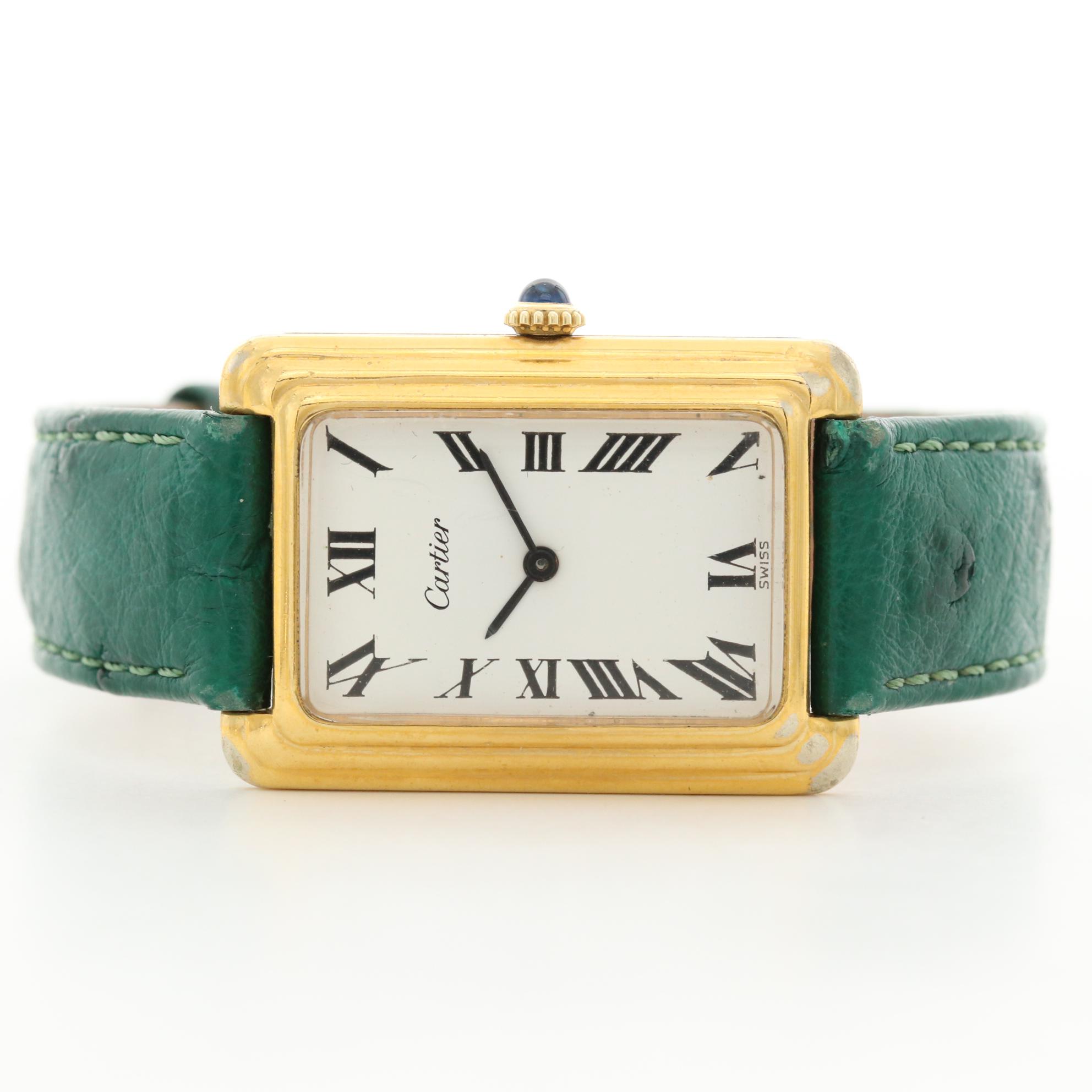 Vintage Cartier Gold Plate Tank Style Stem Wind Wristwatch | EBTH