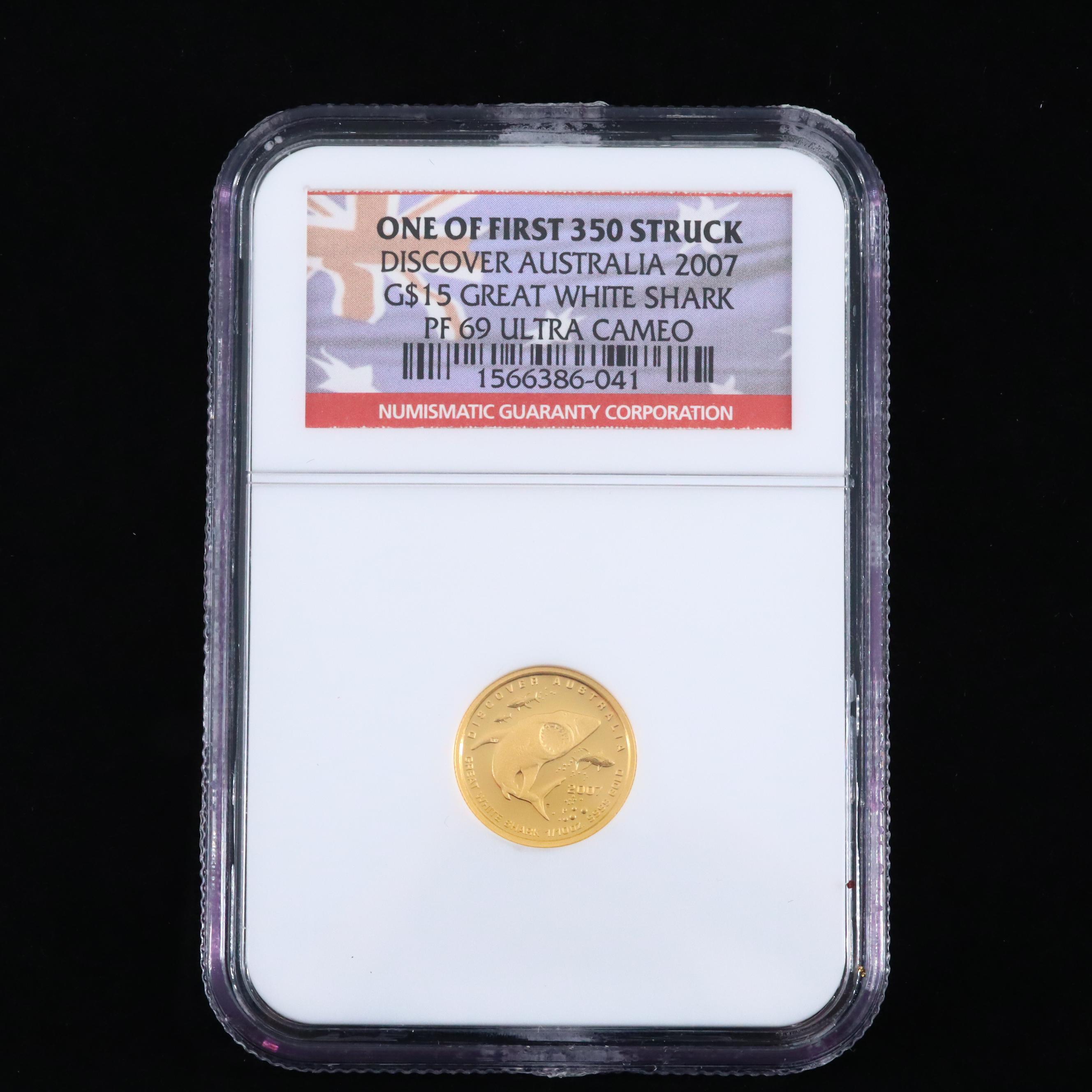 Discover Australia Great White Shark 1/10 Troy Ounce Proof $15 Gold ...