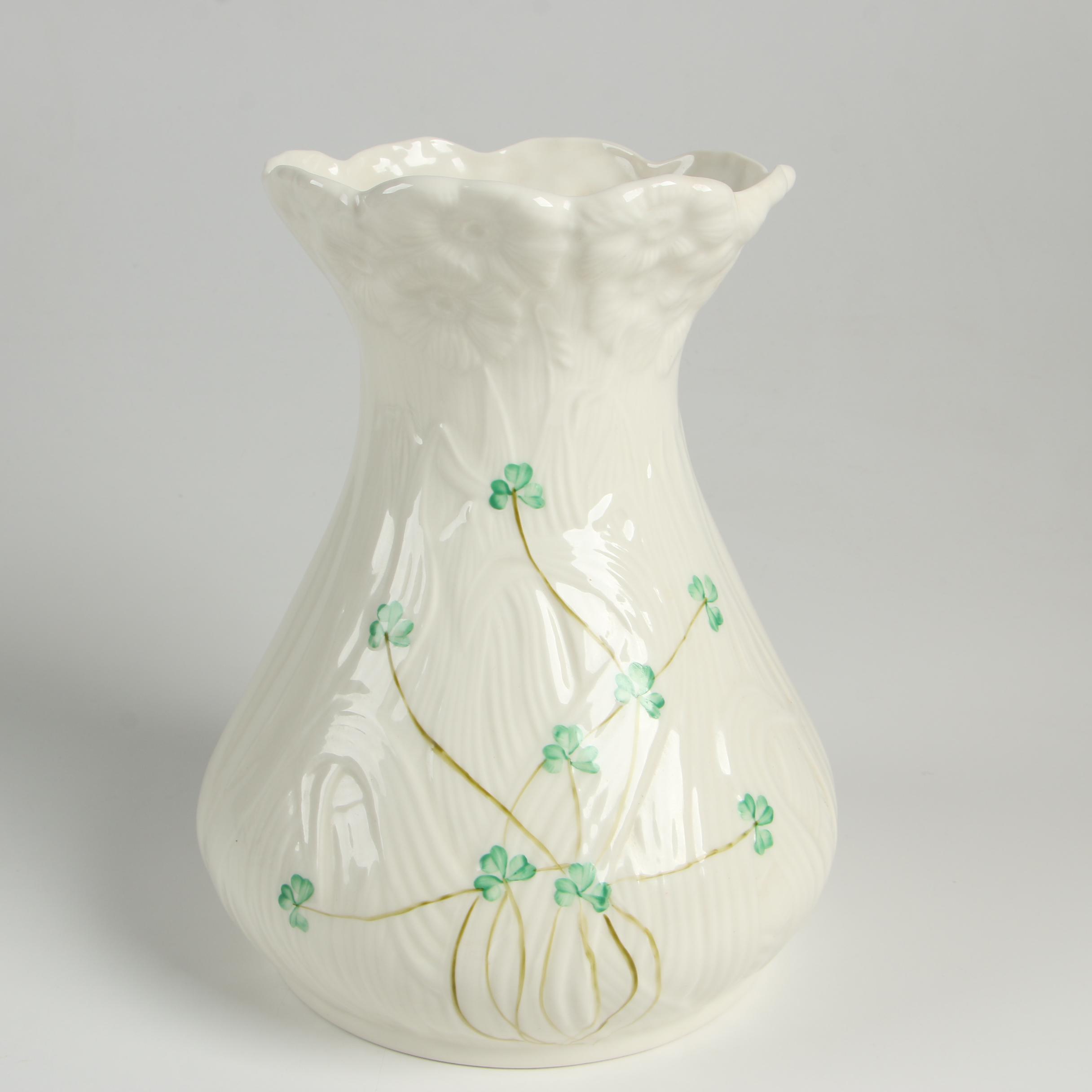 Belleek "Shamrock" Vases with Pair of Hand Painted Porcelain Vases | EBTH