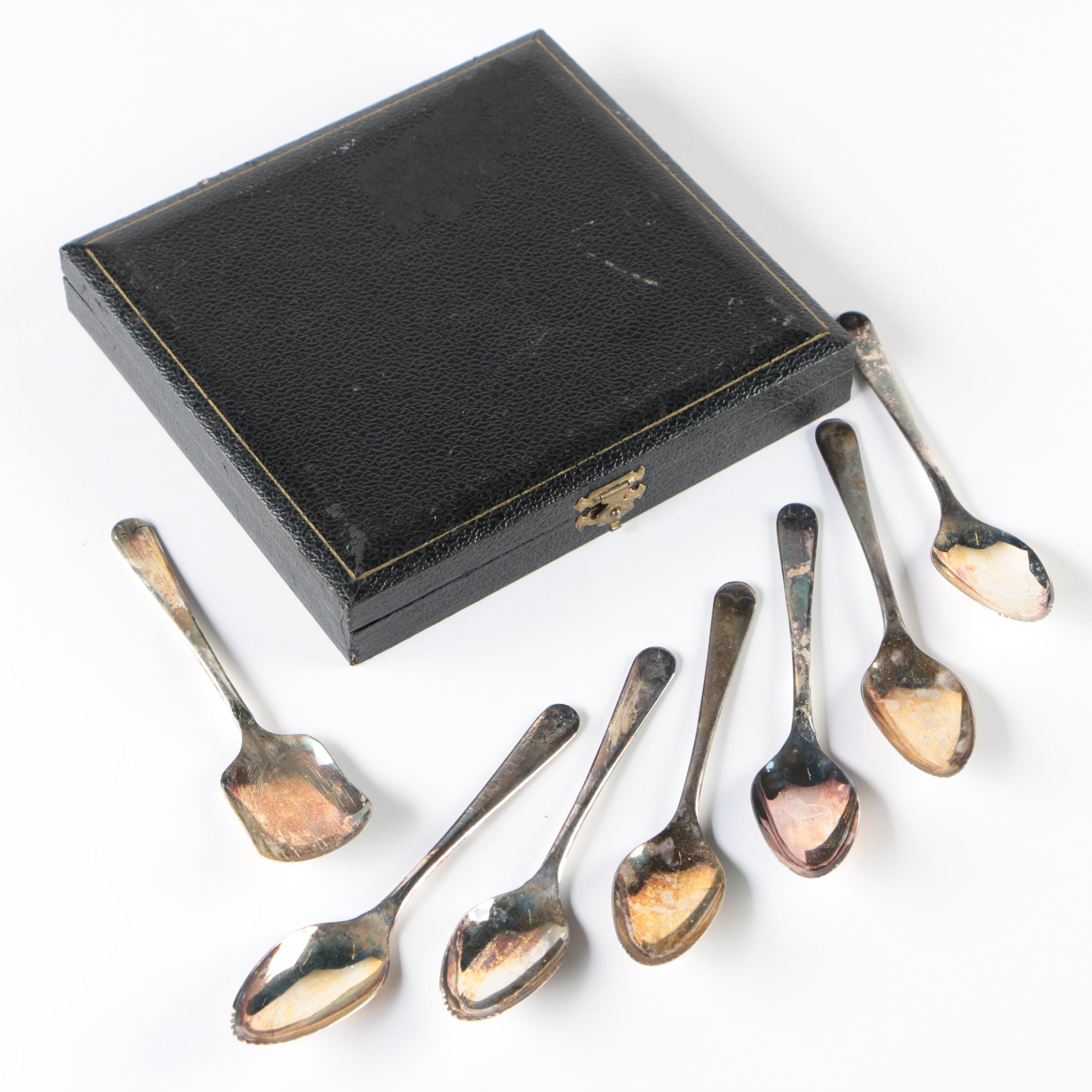 Raimond Silver Plate Sugar Spoon and Fruit Spoons in Fitted Case, Mid ...
