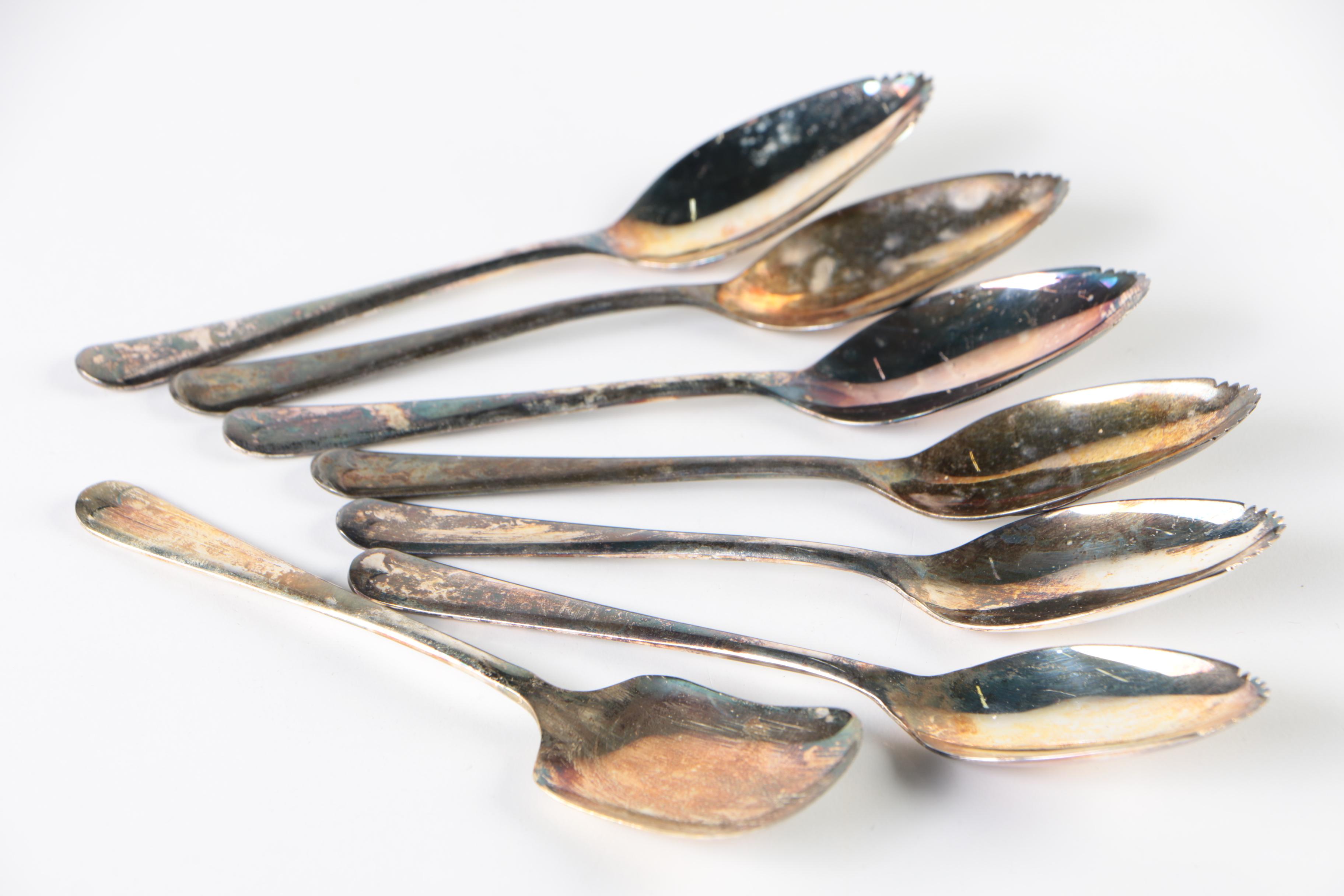 Raimond Silver Plate Sugar Spoon and Fruit Spoons in Fitted Case, Mid ...
