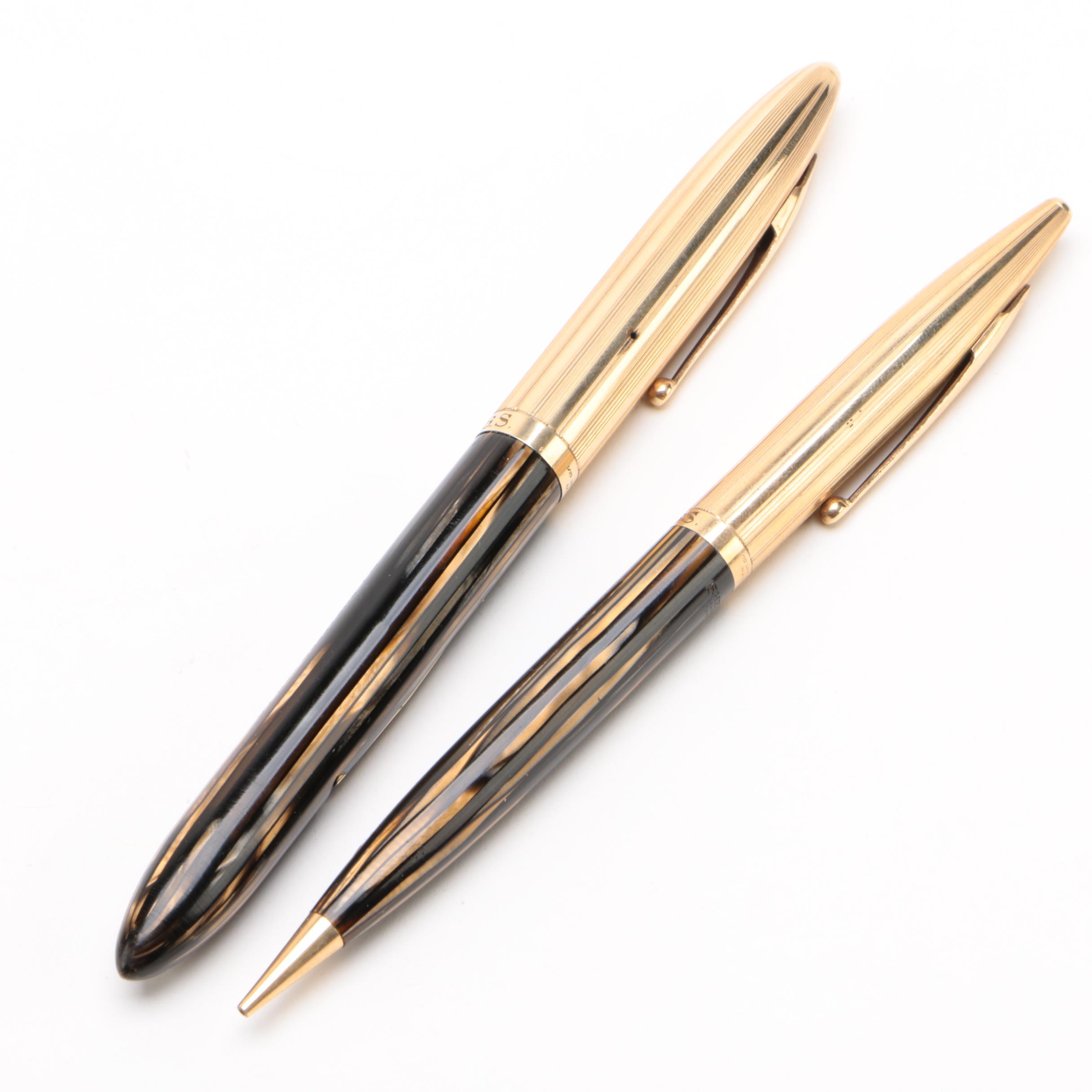 Sheaffer "Crest" Fountain Pen and Pencil Set with Gold Filled Caps ...