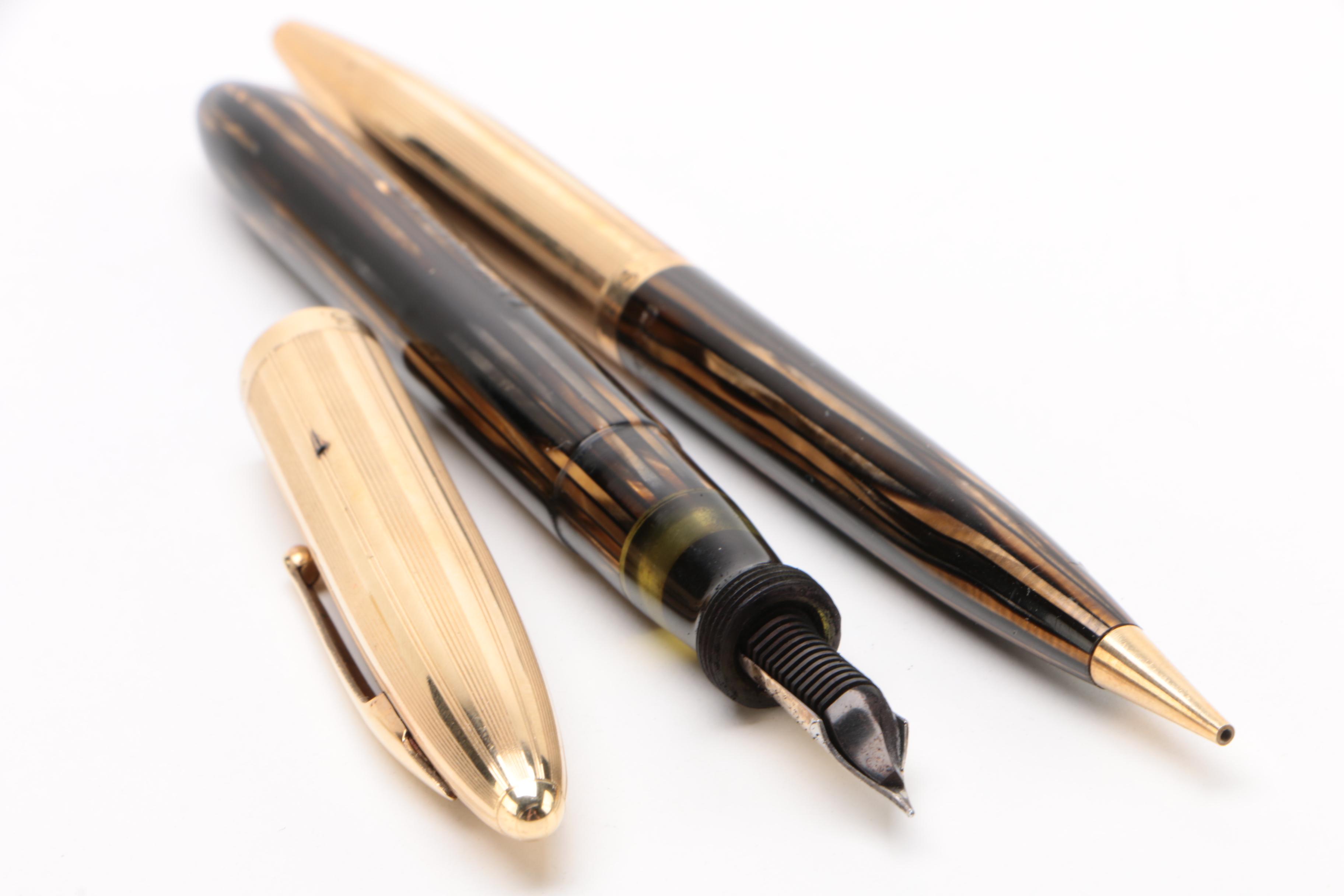 Sheaffer "Crest" Fountain Pen and Pencil Set with Gold Filled Caps ...
