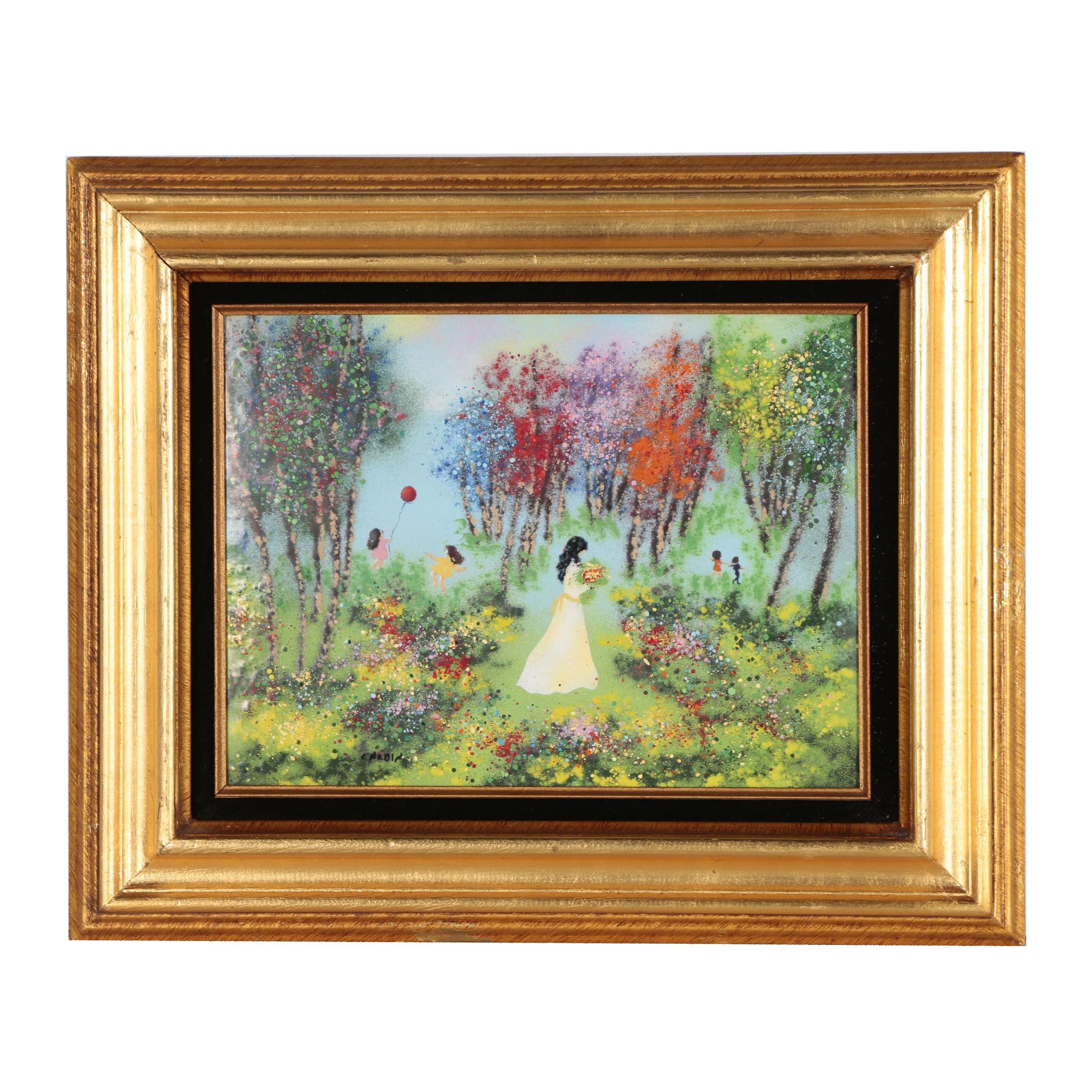 Louis Cardin Whimsical Enamel Painting on Copper | EBTH