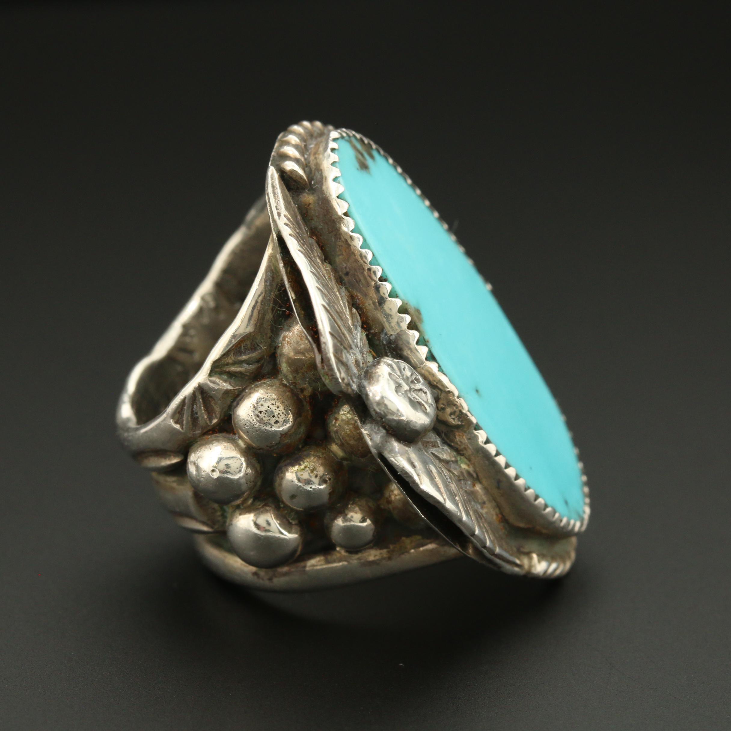 Southwestern Style Sterling Silver Turquoise Statement Ring | EBTH