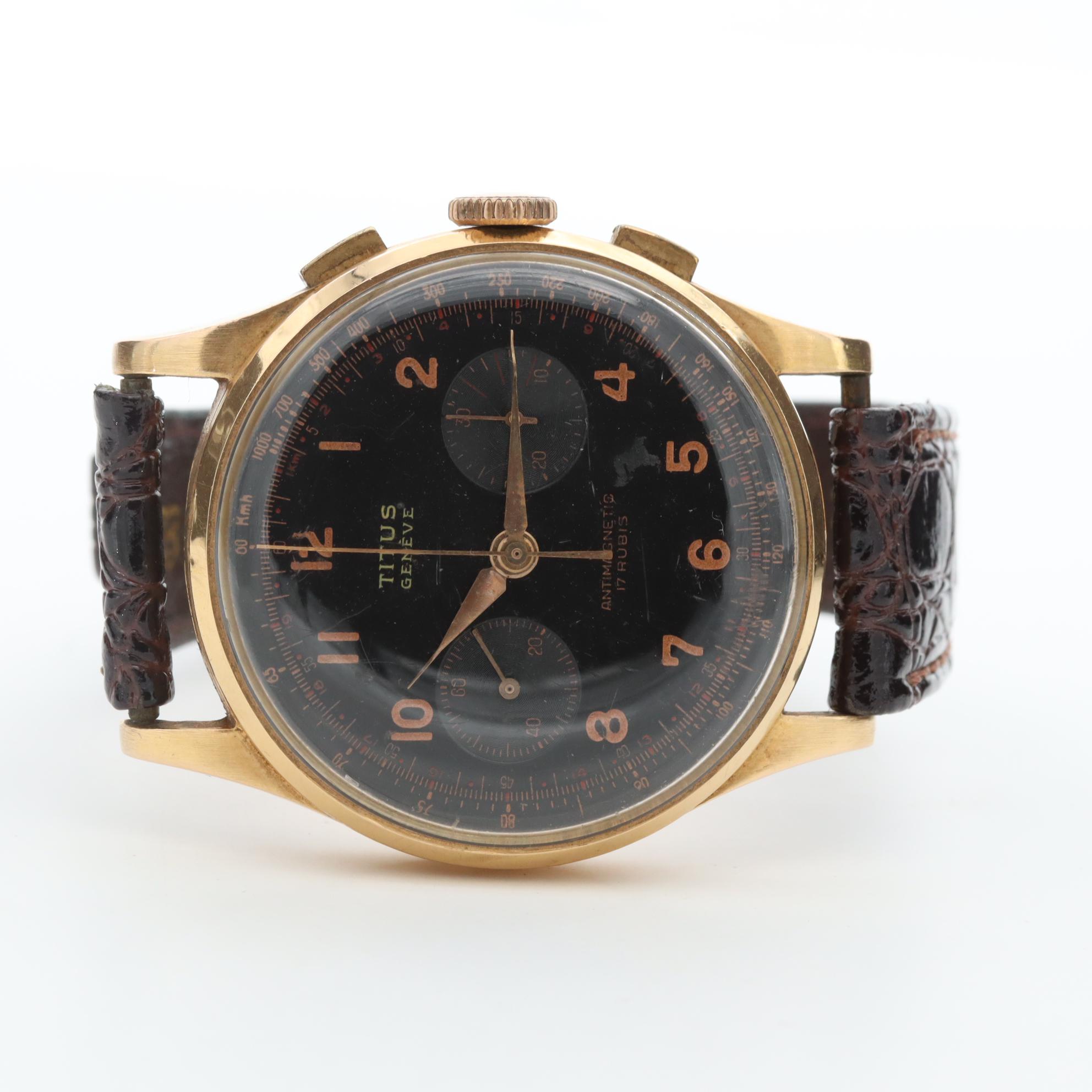 Vintage Titus 18K Yellow Gold Chronograph Wristwatch | EBTH