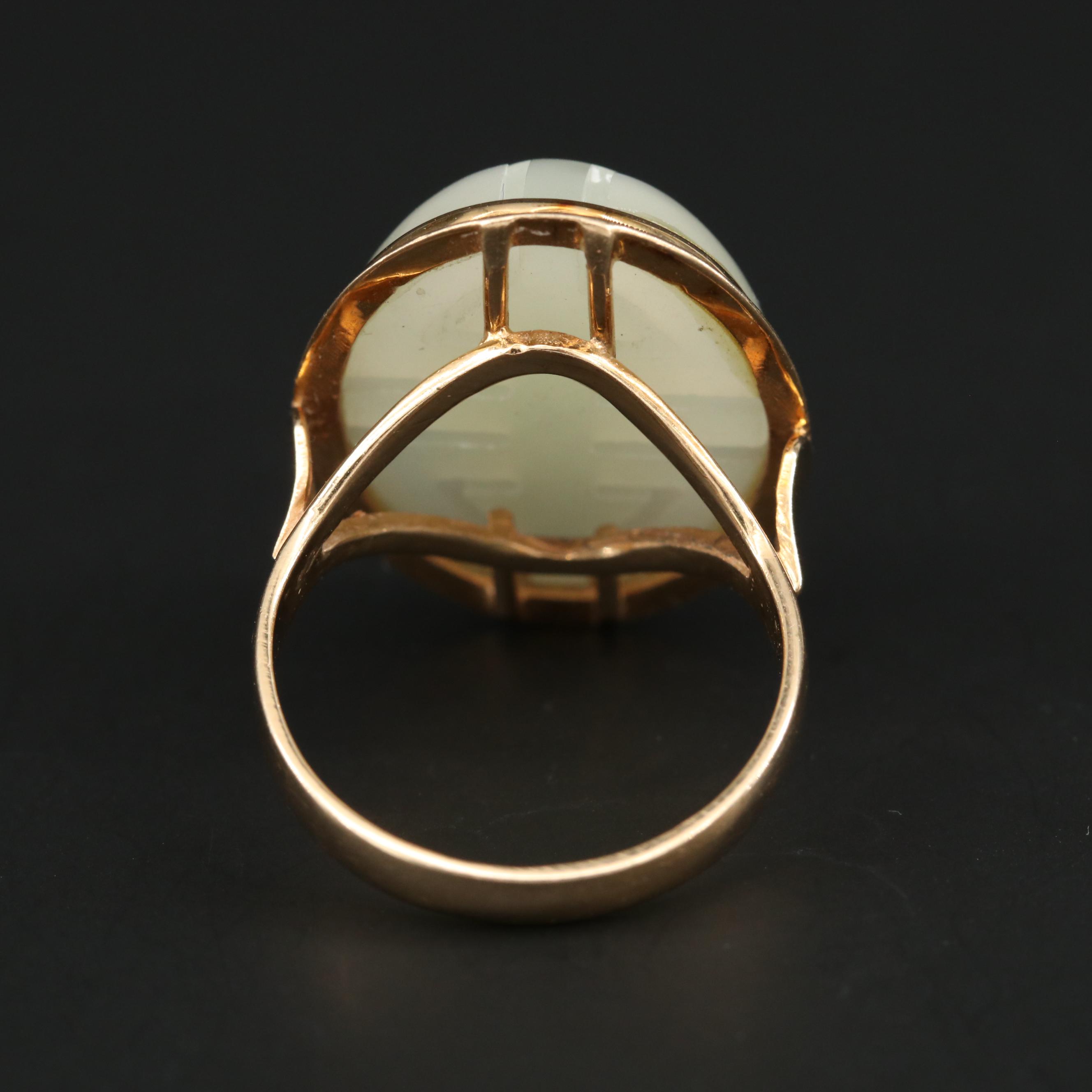 14K Yellow Gold Carved Bowenite Ring | EBTH