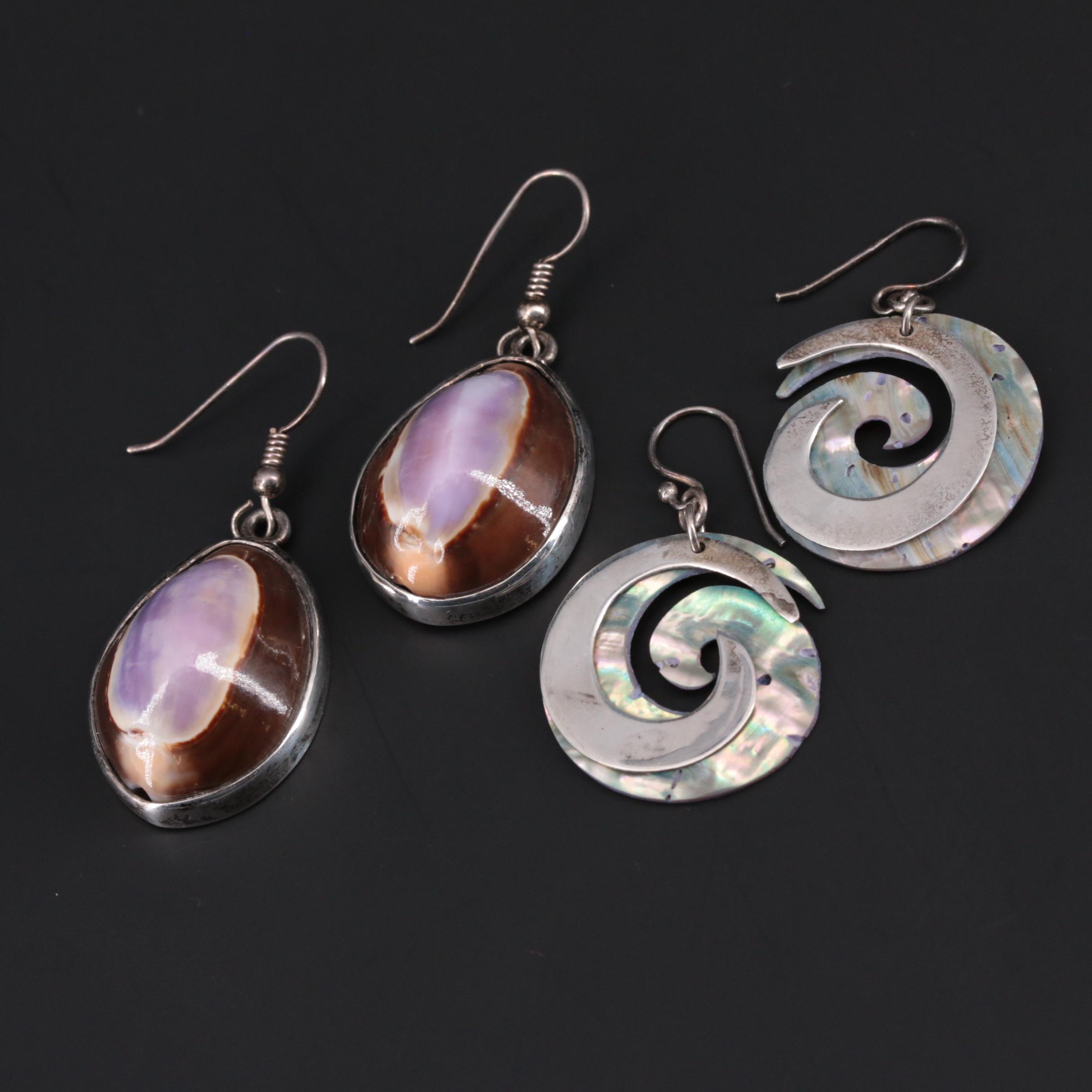 Sterling Silver Drop Earrings With Abalone, Cultured Pearl and Shell | EBTH