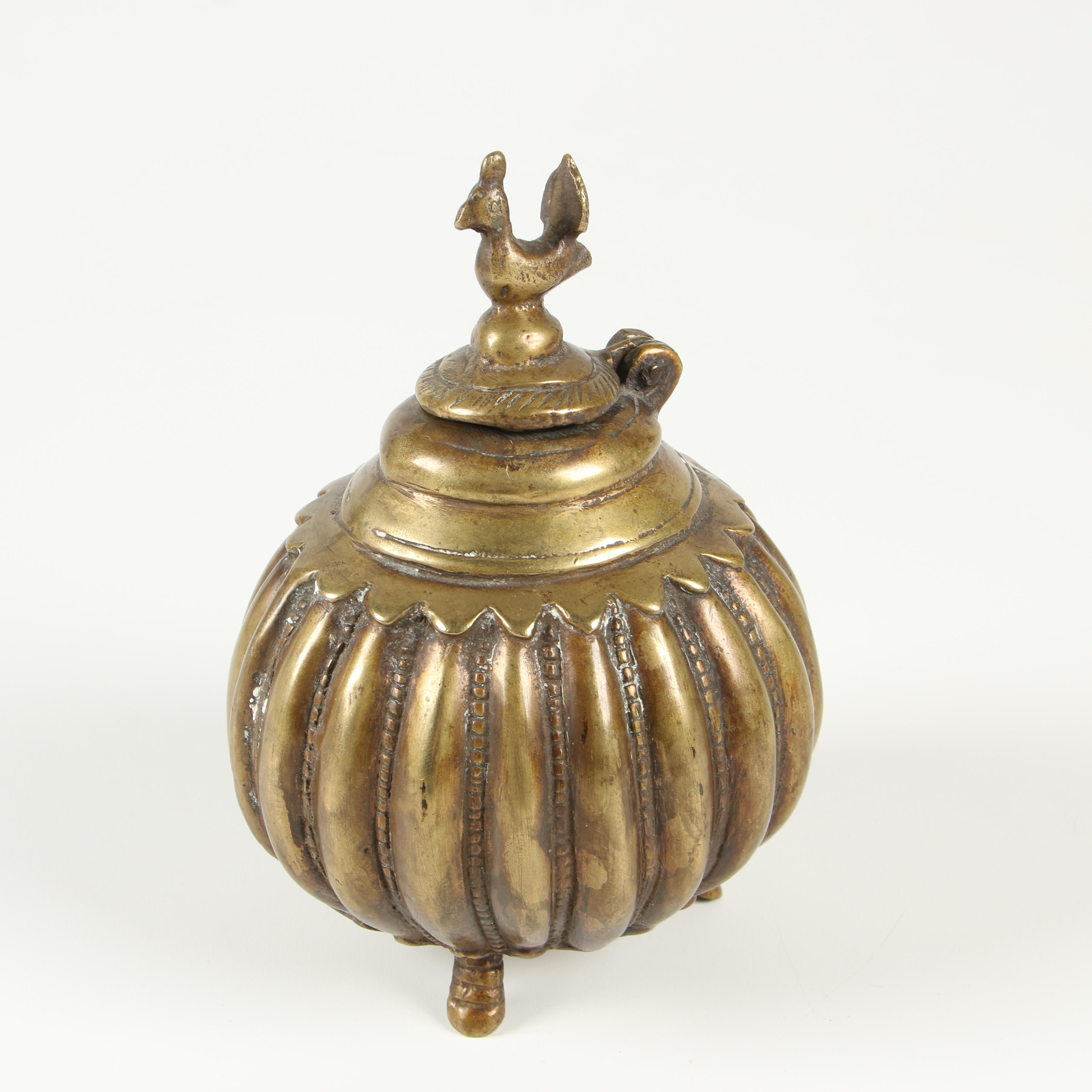 Brass Ink Pot With Peacock Lid | EBTH