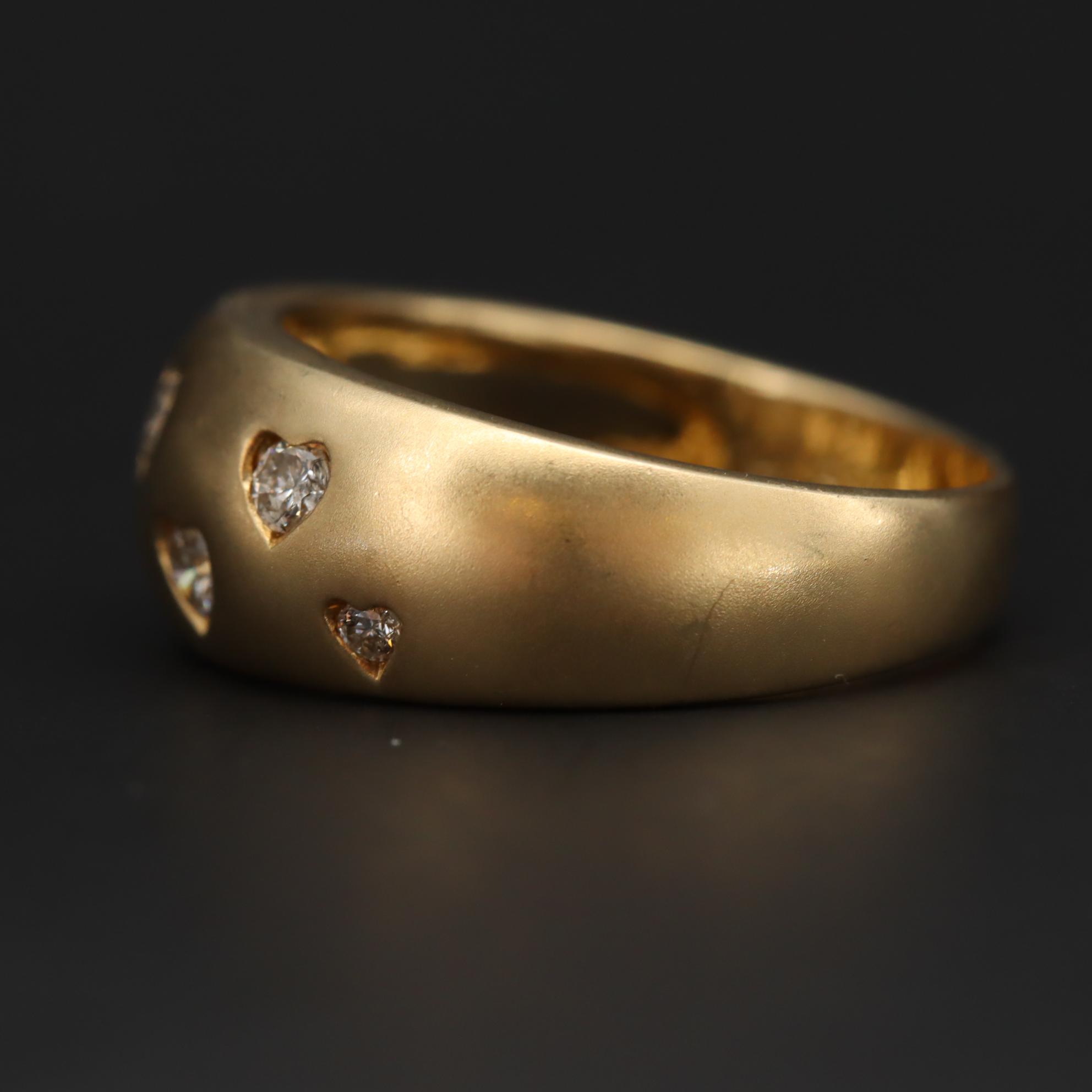 14K Yellow Gold Diamond Heart Ring With Matte Finish | EBTH