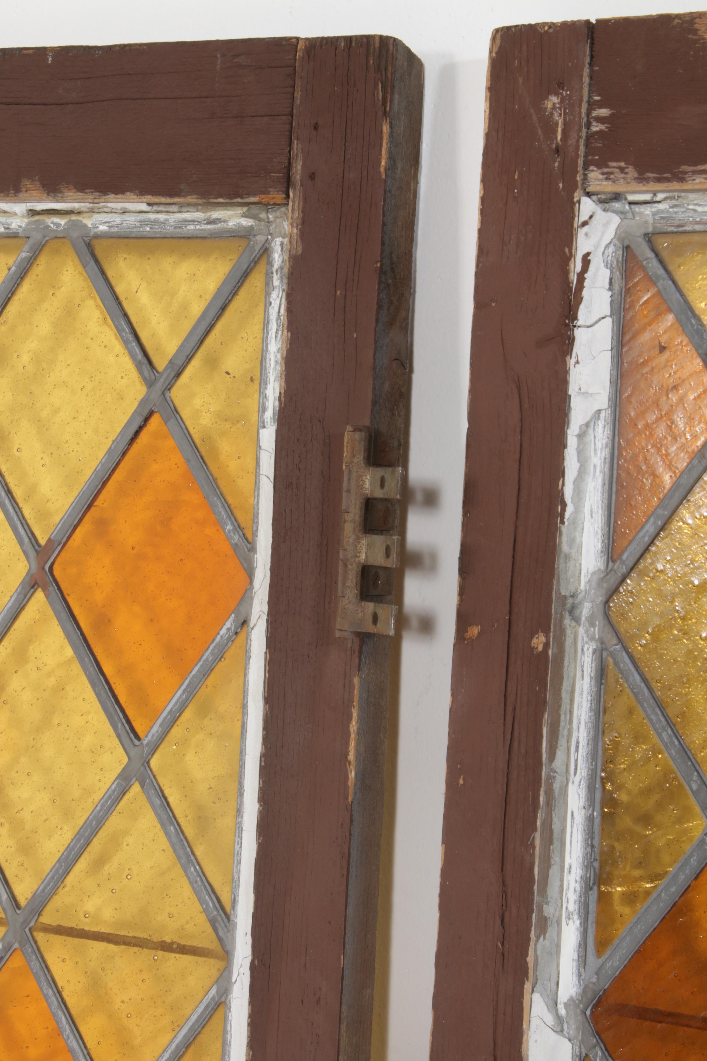 Amber Diamond Leaded Glass Windows, Antique | EBTH