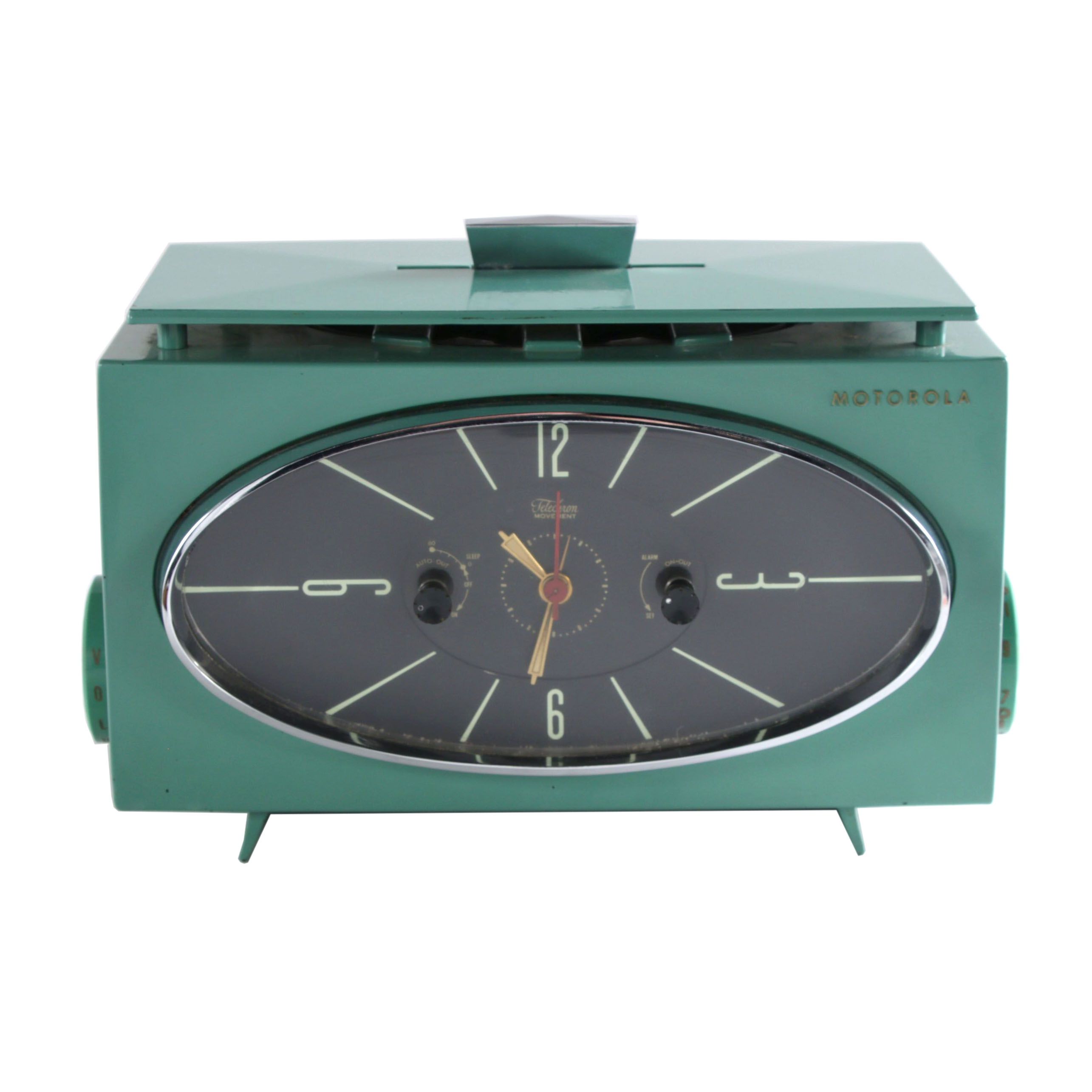 Motorola Mid Century Modern Bakelite Telechron Clock Radio With Alarm ...