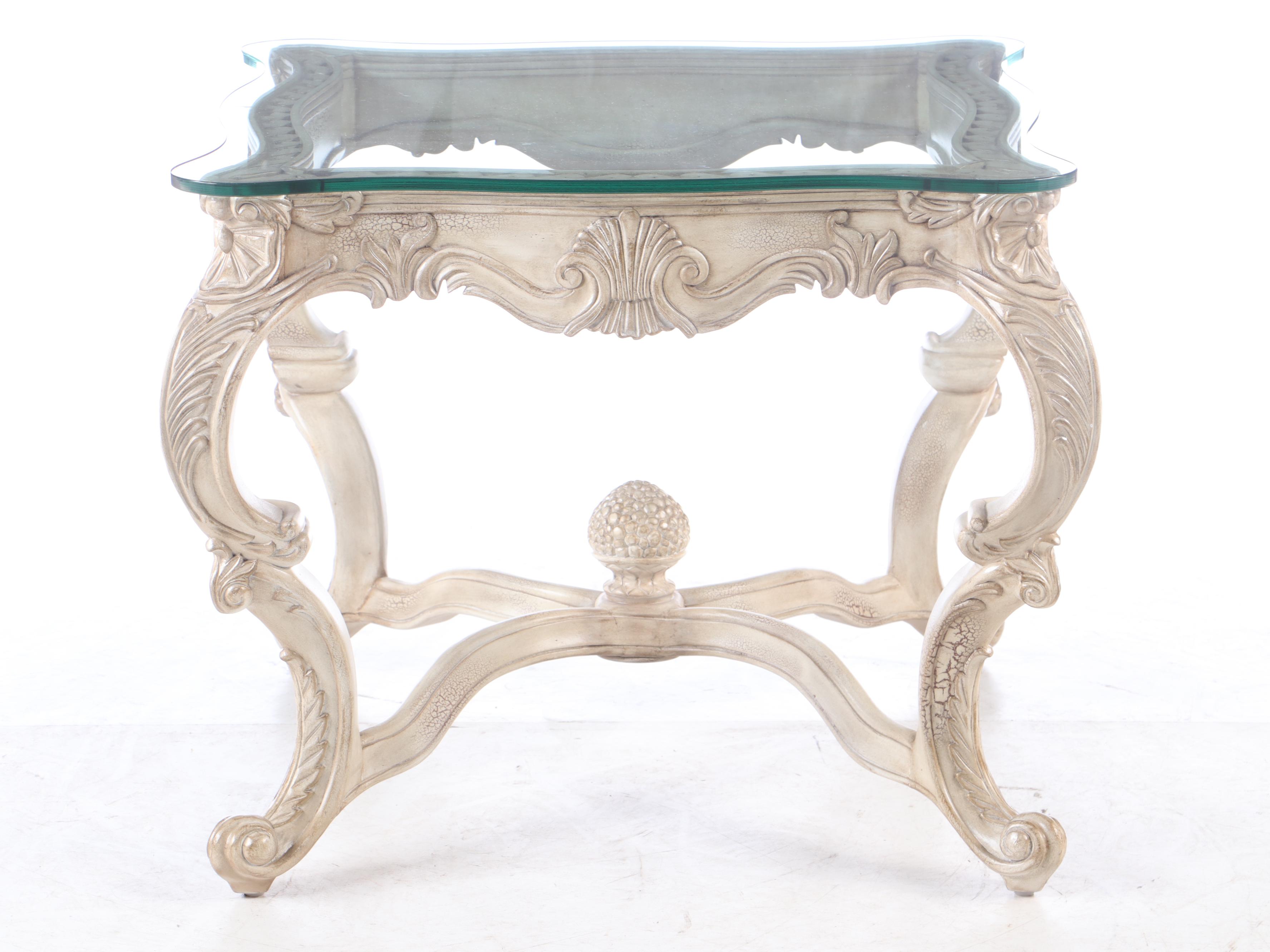 Rococo Style End Table with Glass Top, Contemporary | EBTH