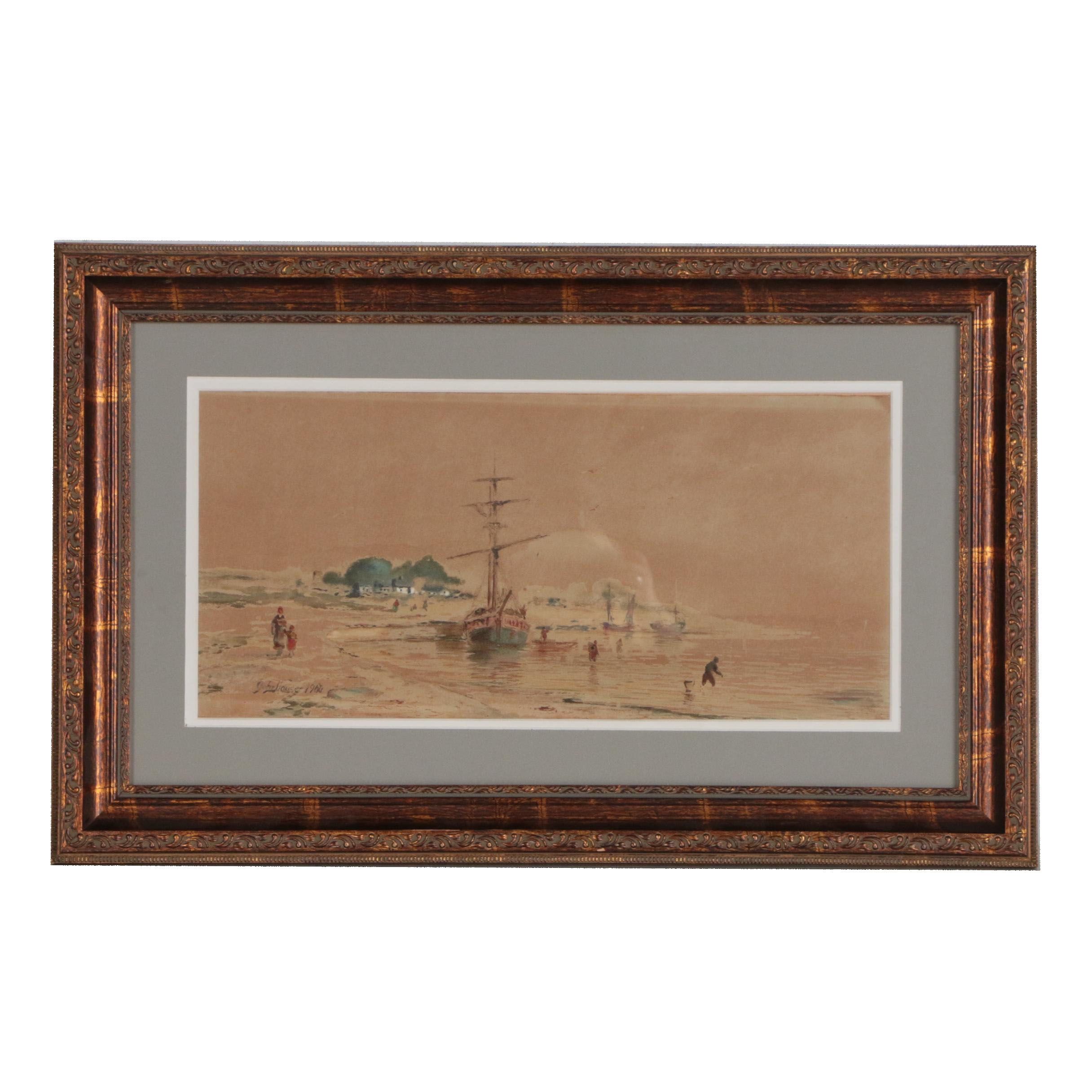 John Hauser Watercolor Painting of Coastal Landscape, 1900 | EBTH