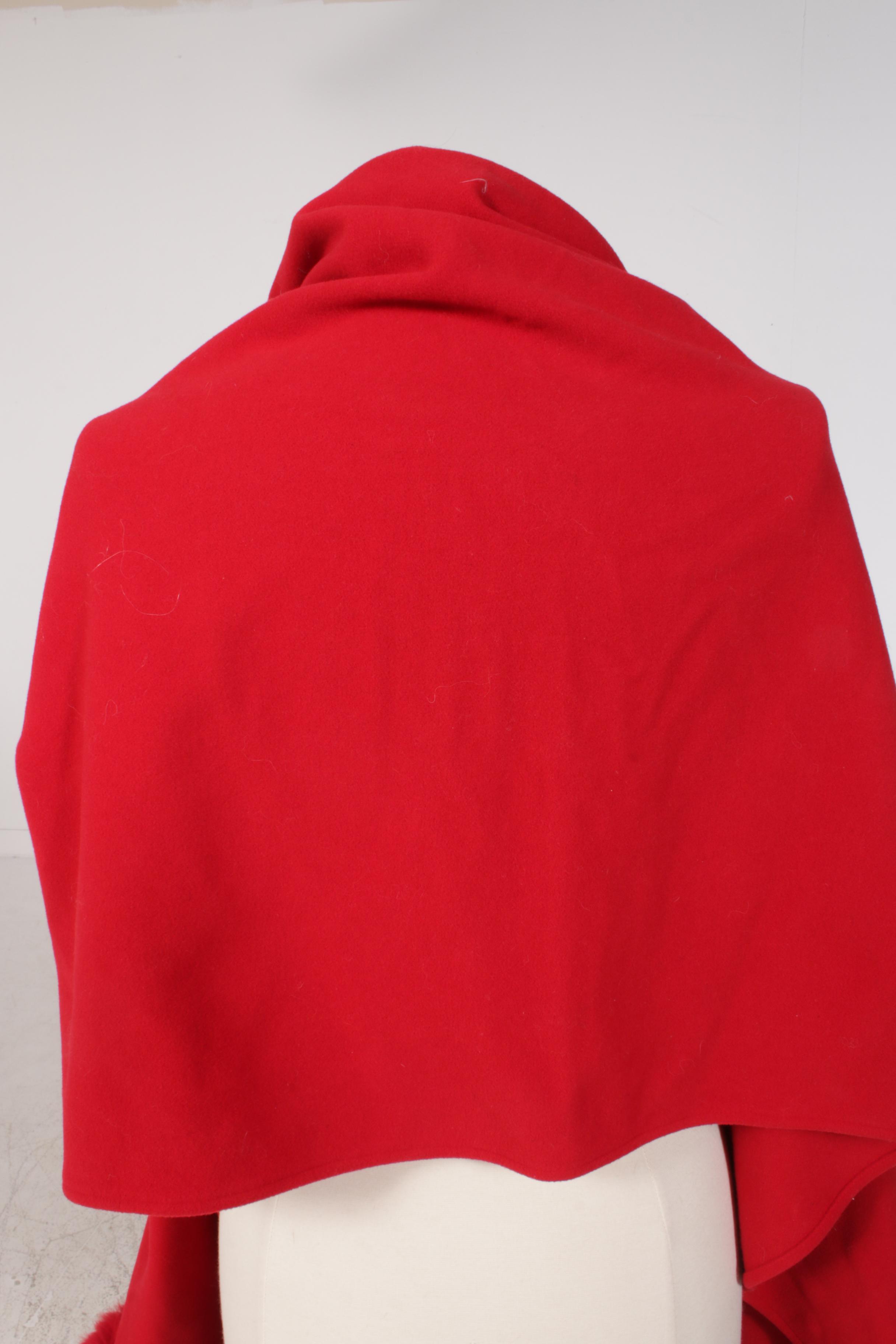 Red Wool Wrap with Dyed Fox Fur Trim | EBTH