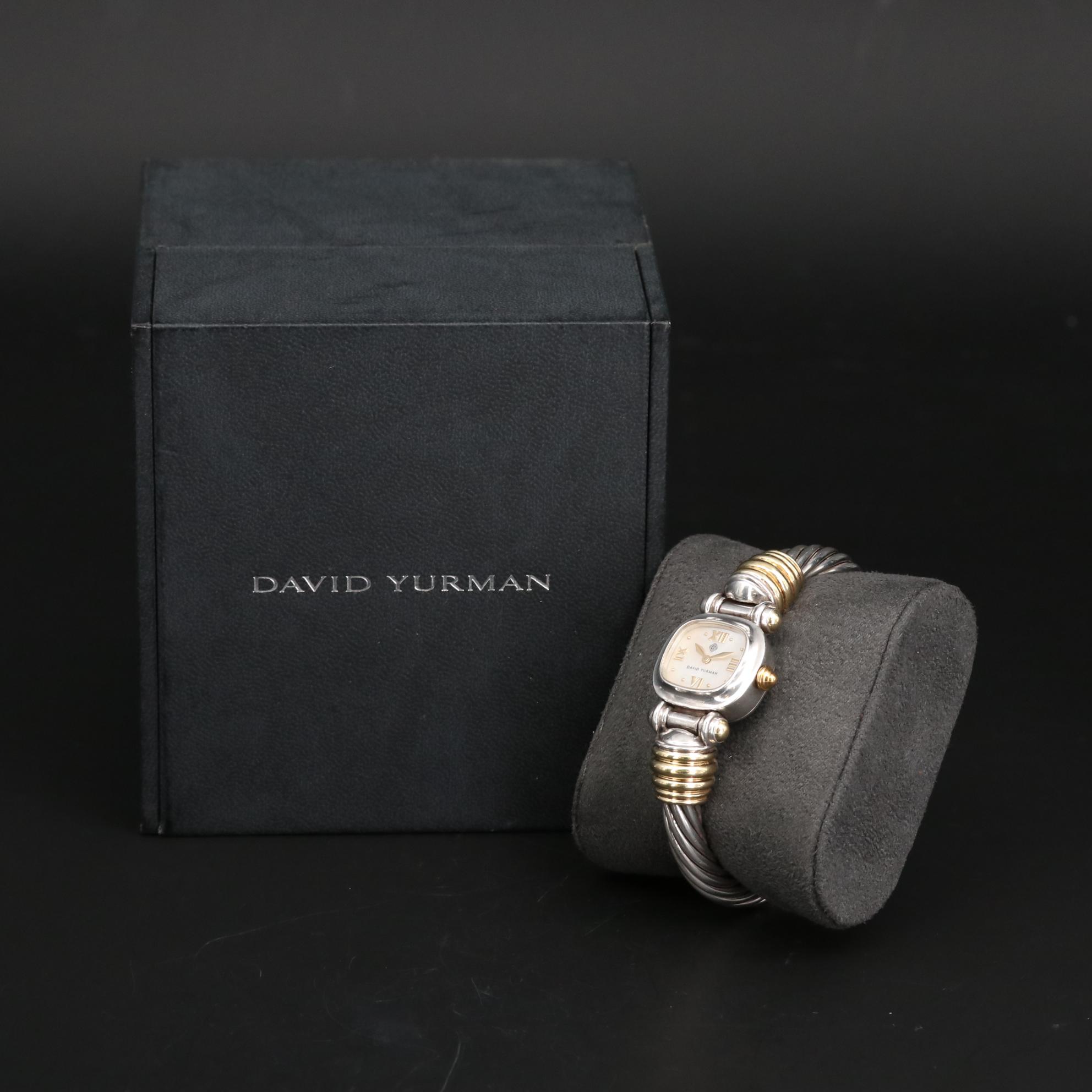 David Yurman Sterling Silver and 18K Gold Cable Watch with Mother of ...