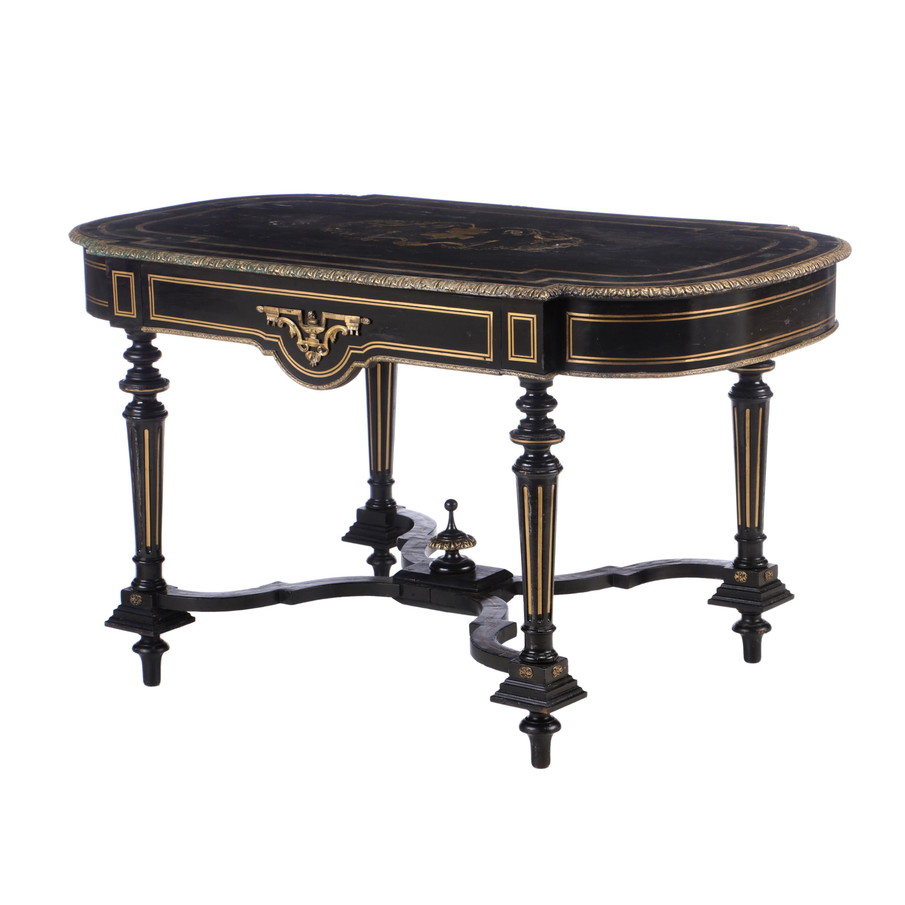Napoleon III Brass-Mounted and Inlaid Ebonized Center Table, circa 1870 ...