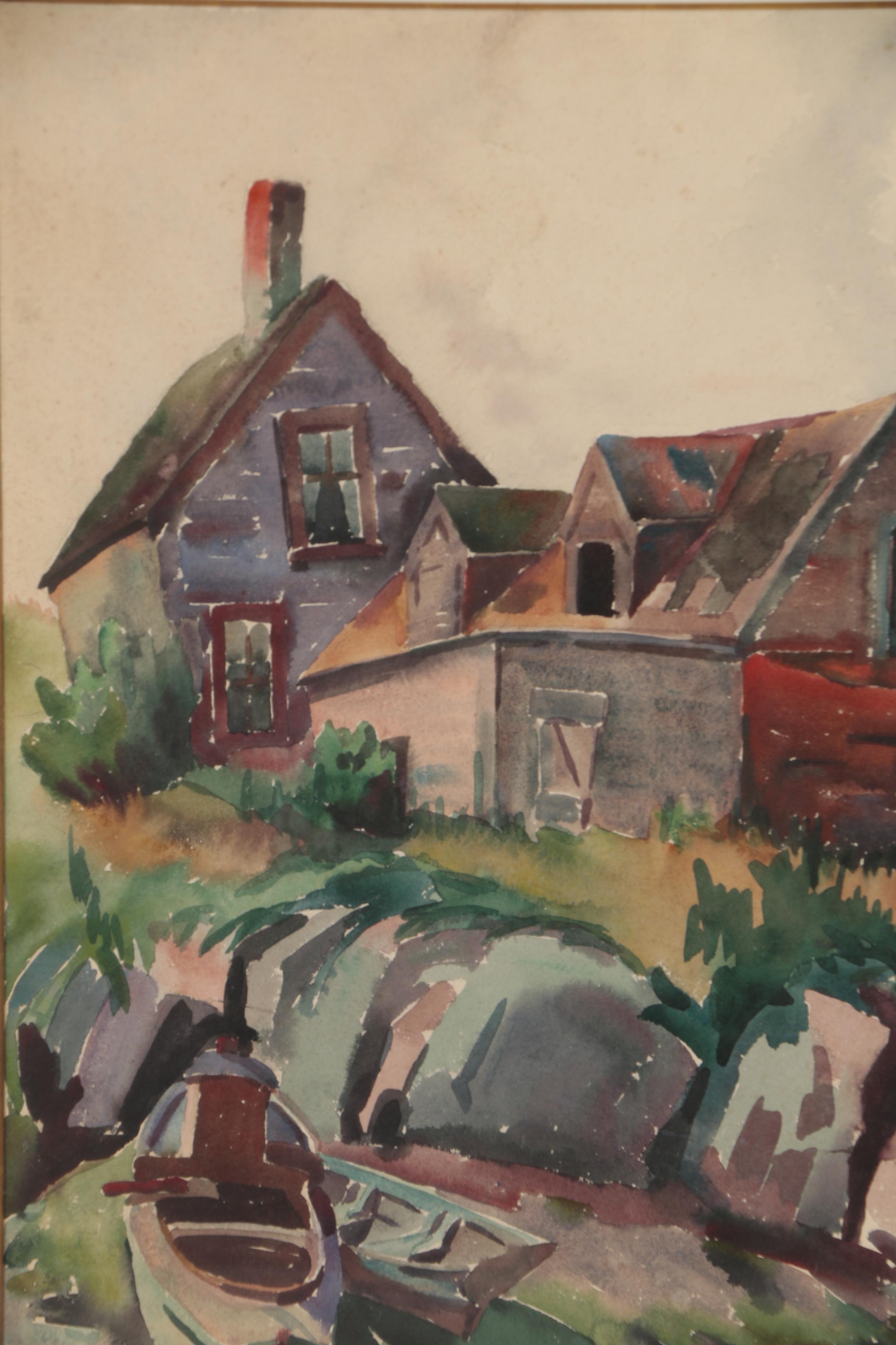 Roderick Mead Watercolor Painting of Landscape with Houses, 1928 | EBTH