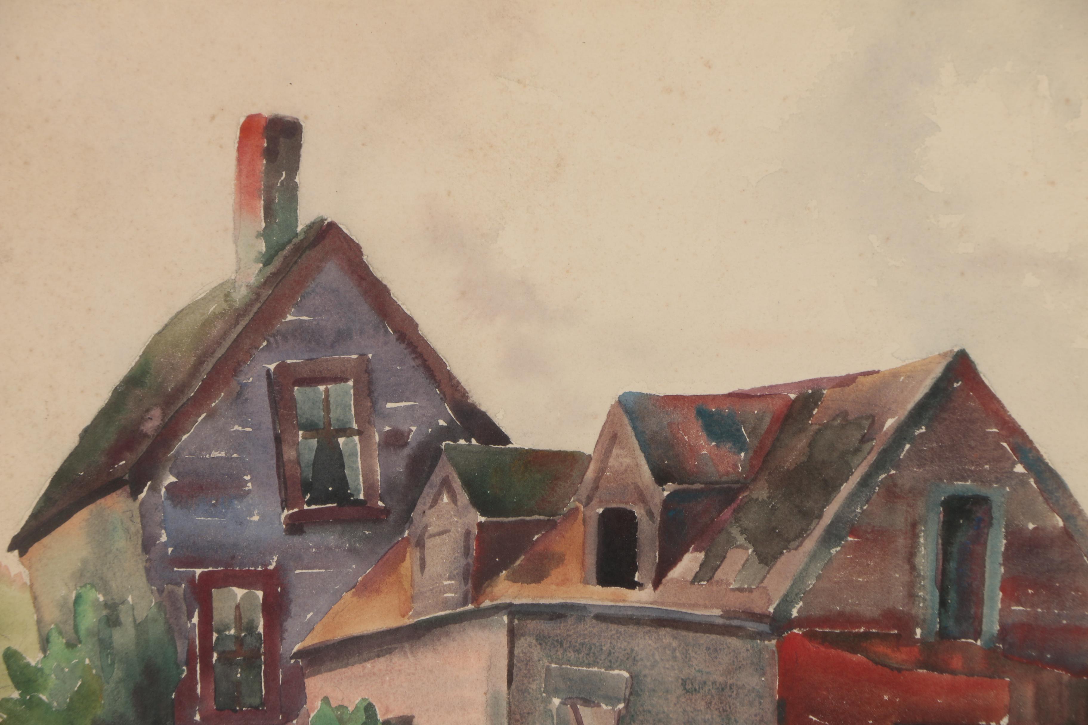 Roderick Mead Watercolor Painting of Landscape with Houses, 1928 | EBTH