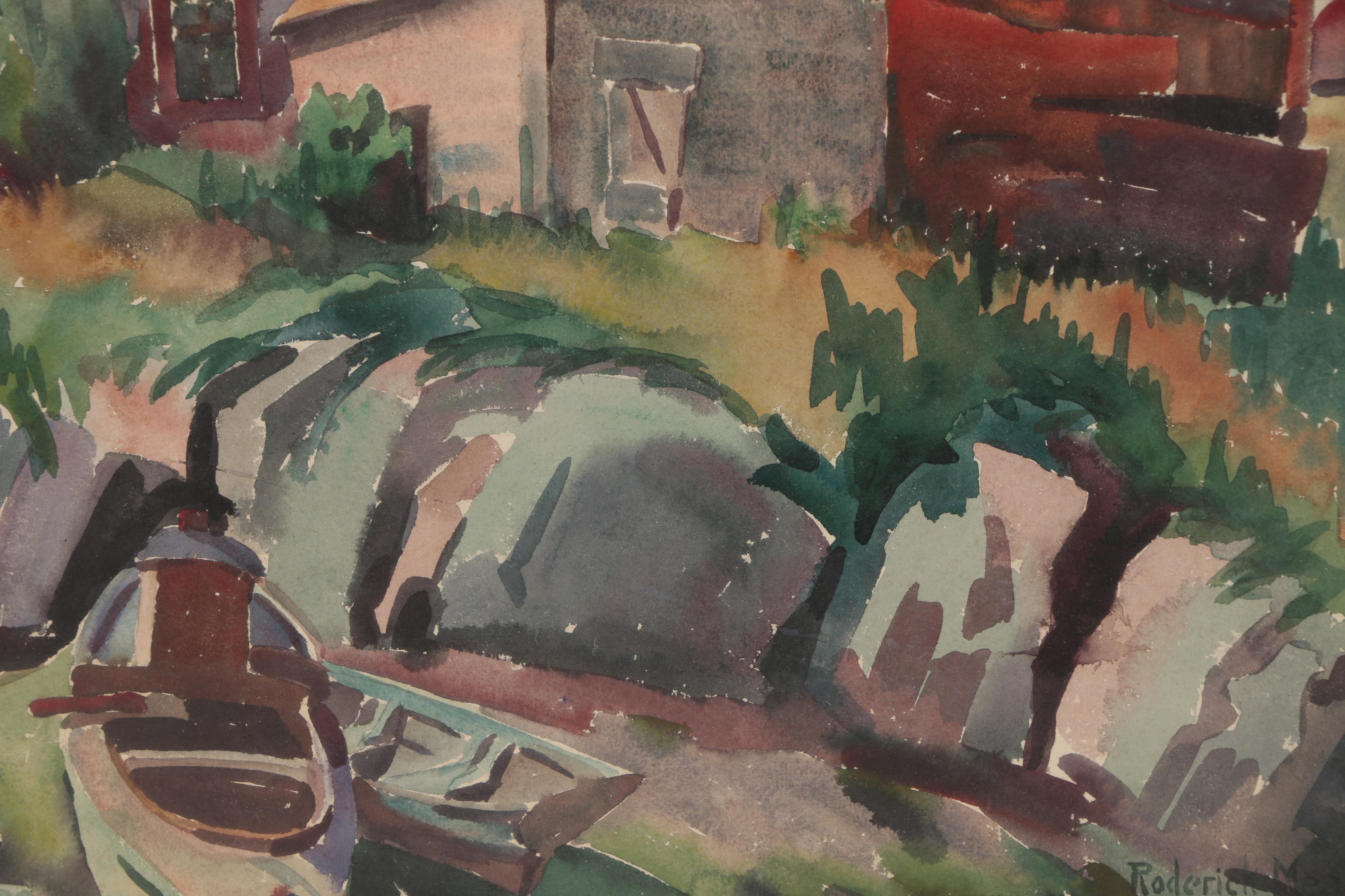 Roderick Mead Watercolor Painting of Landscape with Houses, 1928 | EBTH